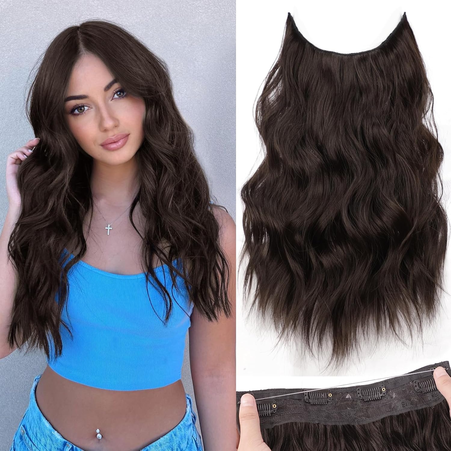 Amazon.com : KooKaStyle Invisible Wire Hair Extensions with Transparent ...