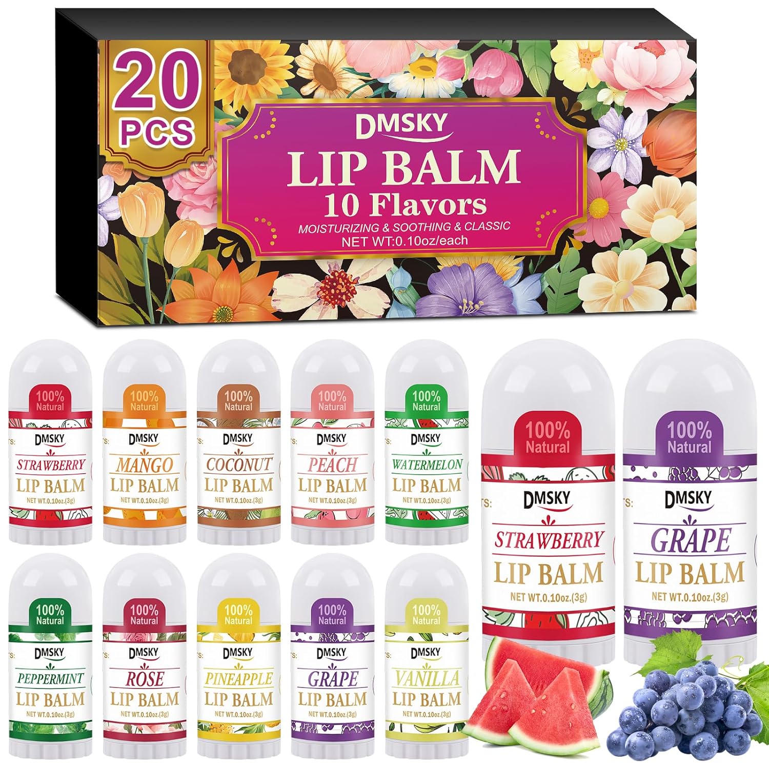 Amazon.com : DMSKY Mini Lip Balm 20 Pack, Moisturizing with Vitamin E ...