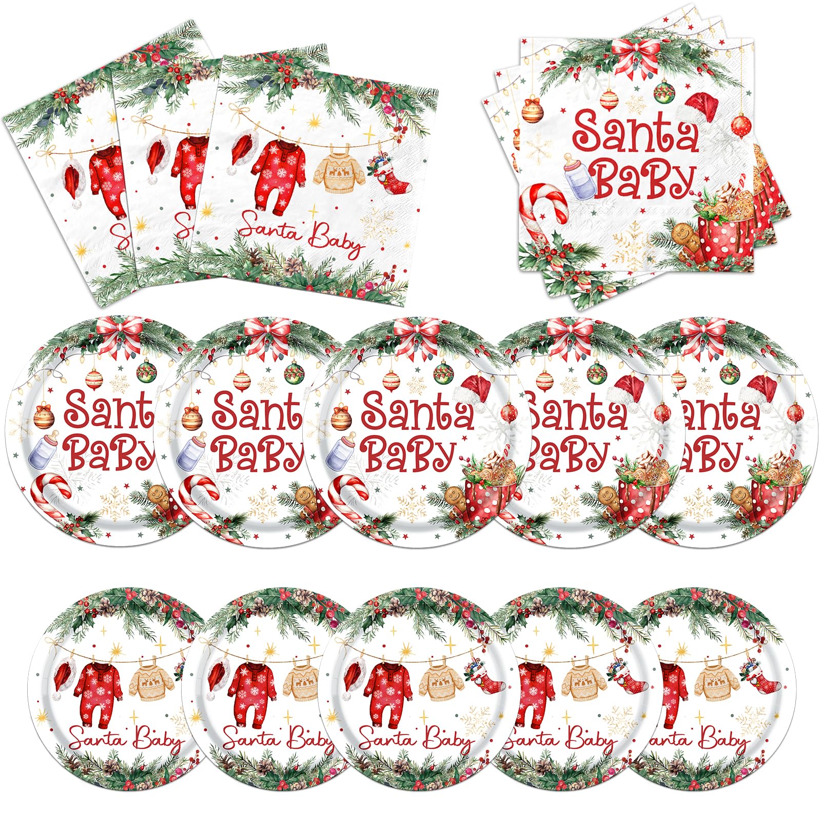 Amazon.com: Christmas Baby Shower Decorations - 60Pcs Santa Baby Party ...