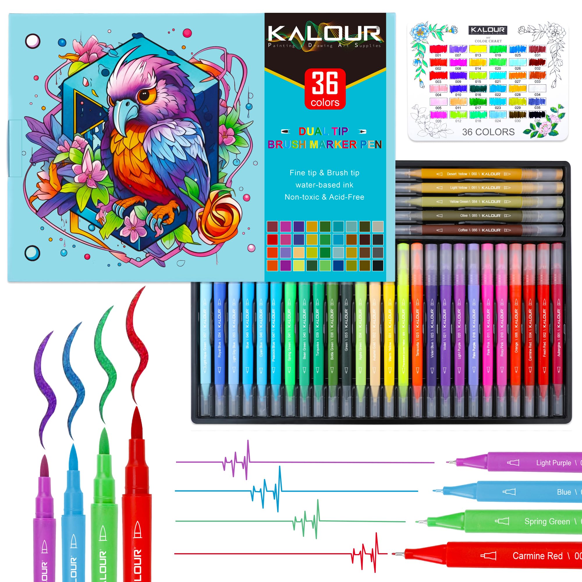 Buy Kalour 36 Colors Art Markers Pens,Dual Tip (Brush and Fine Point ...