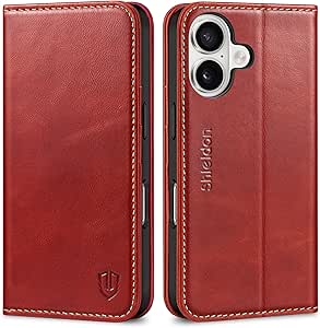 Amazon.com: SHIELDON Case for iPhone 16 5G 2024, Genuine Leather Foldable Wallet Case Magnetic ...