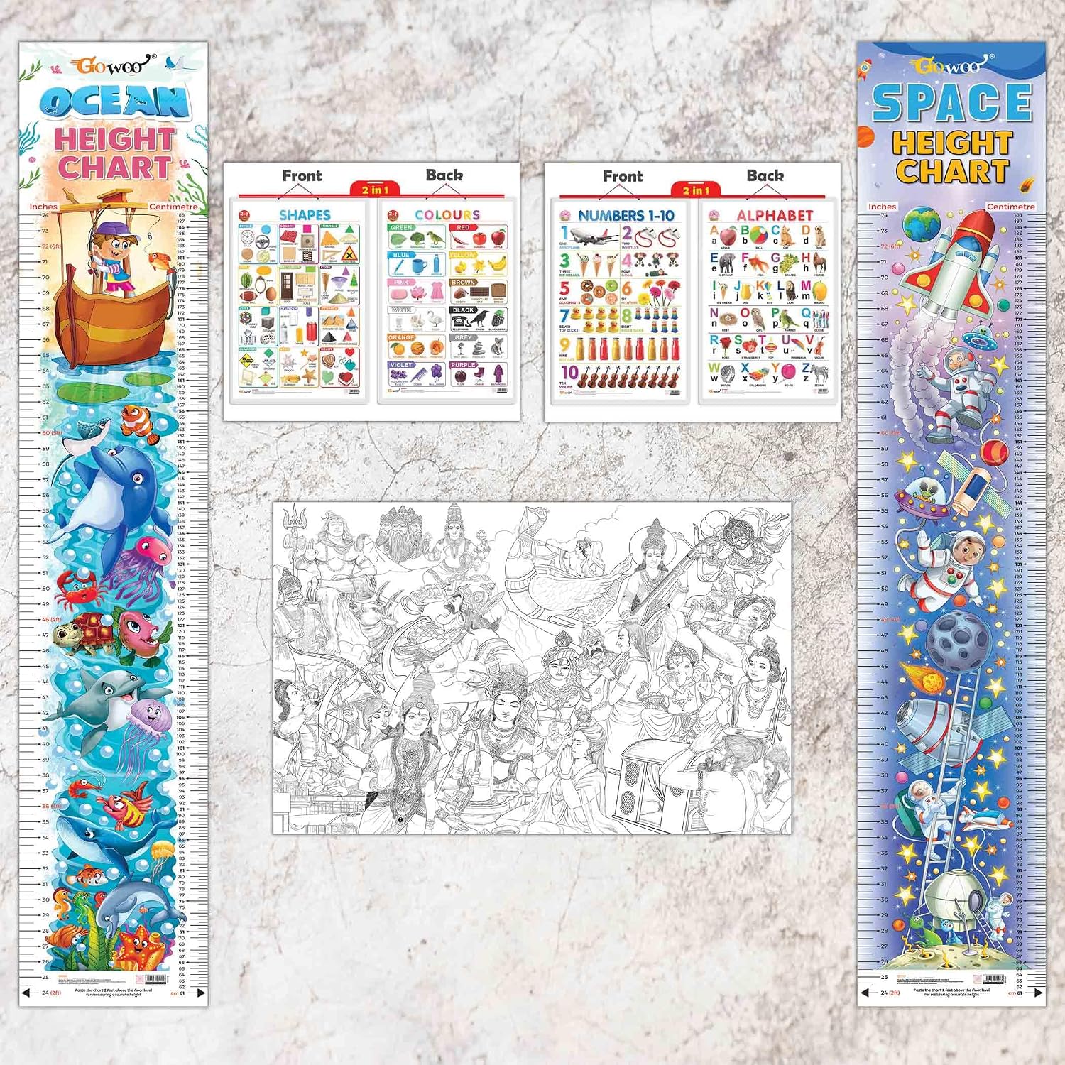 GIANT INDIAN MYTHOLOGY COLOURING POSTER, 2 IN 1 ALPHABET AND NUMBER 1 ...