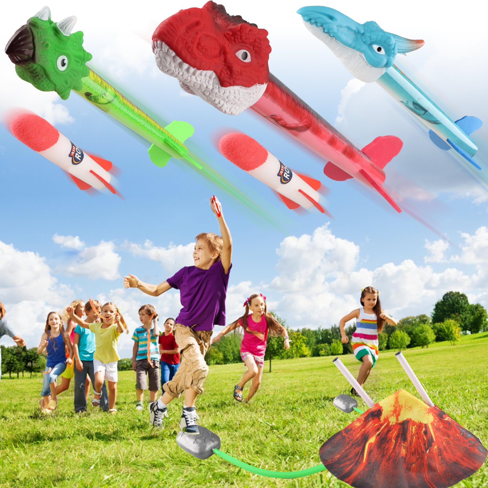 YOTOY Dinosaur Rocket Launcher for Kids - Fun Double Outdoor Toys ...