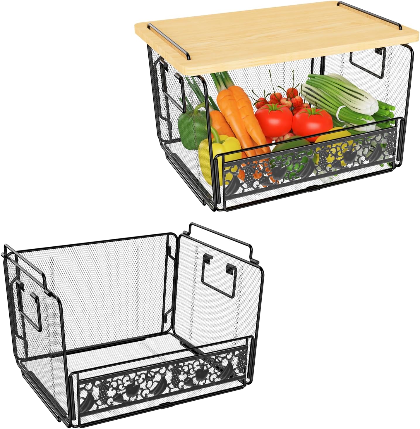Amazon.com - 2 Pack Stackable Kitchen Counter Baskets with Bamboo Top ...