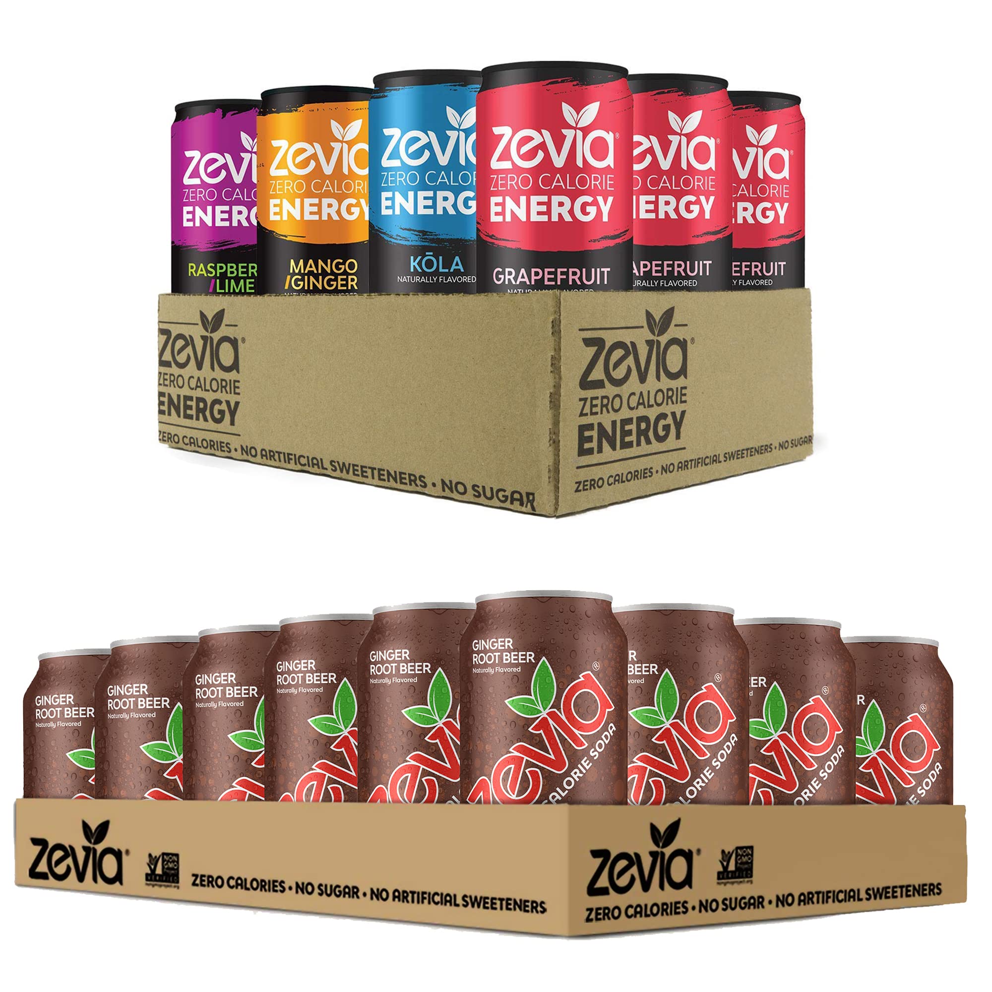 Buy ZeviaZero Calorie Soda Variety Pack, Ginger Root & Energy Drink (36 ...