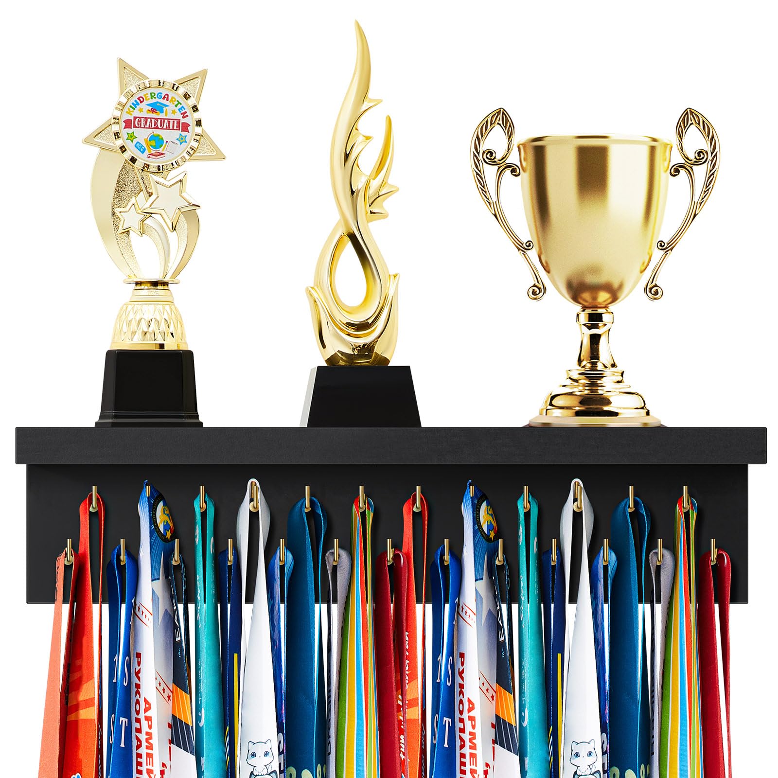 Snapklik.com : Threehoney Wooden Medal Holder Display Trophy Hanger Shelf