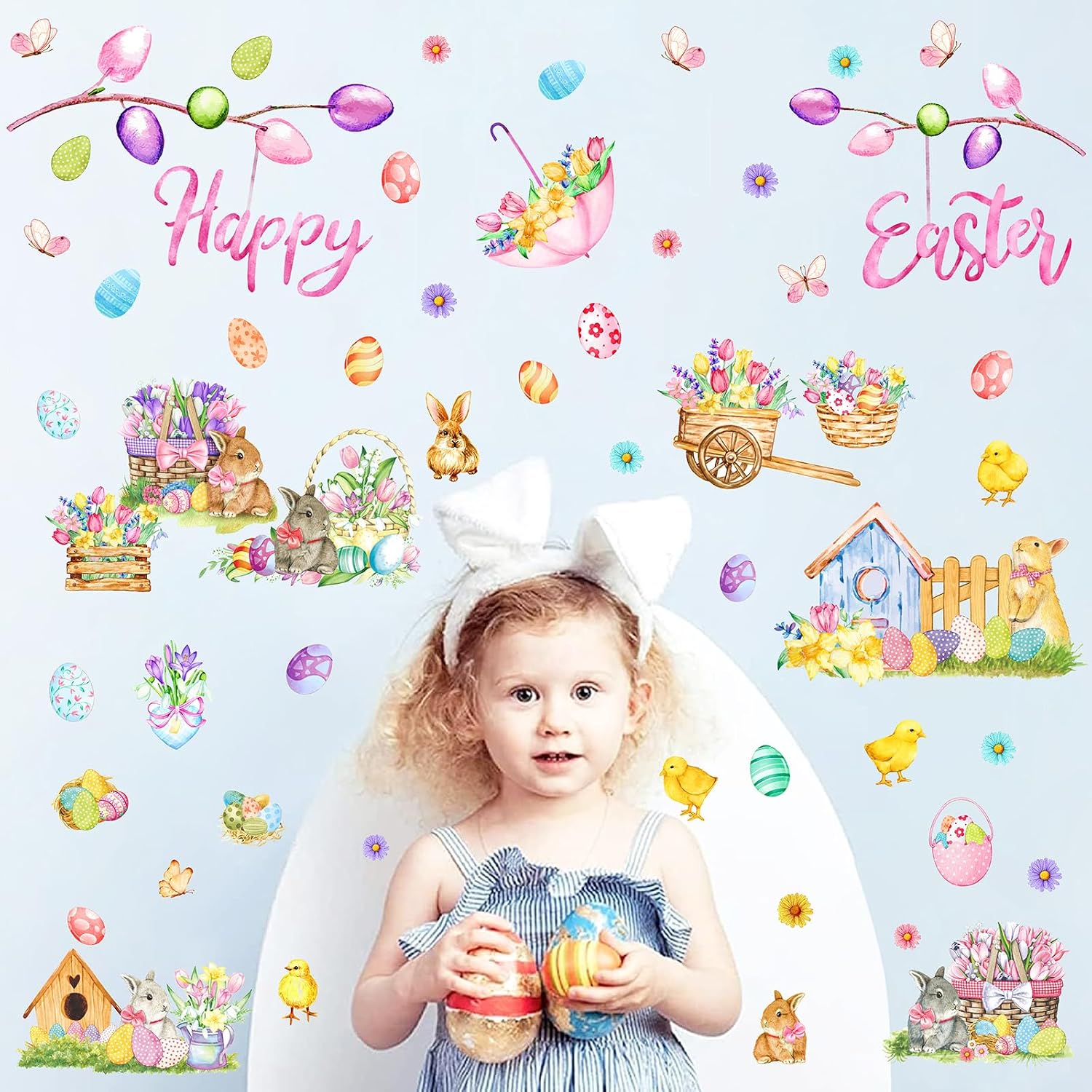 Amazon.com: Easter Egg Wall Stickers Removable Easter Bunny Wall Decals ...