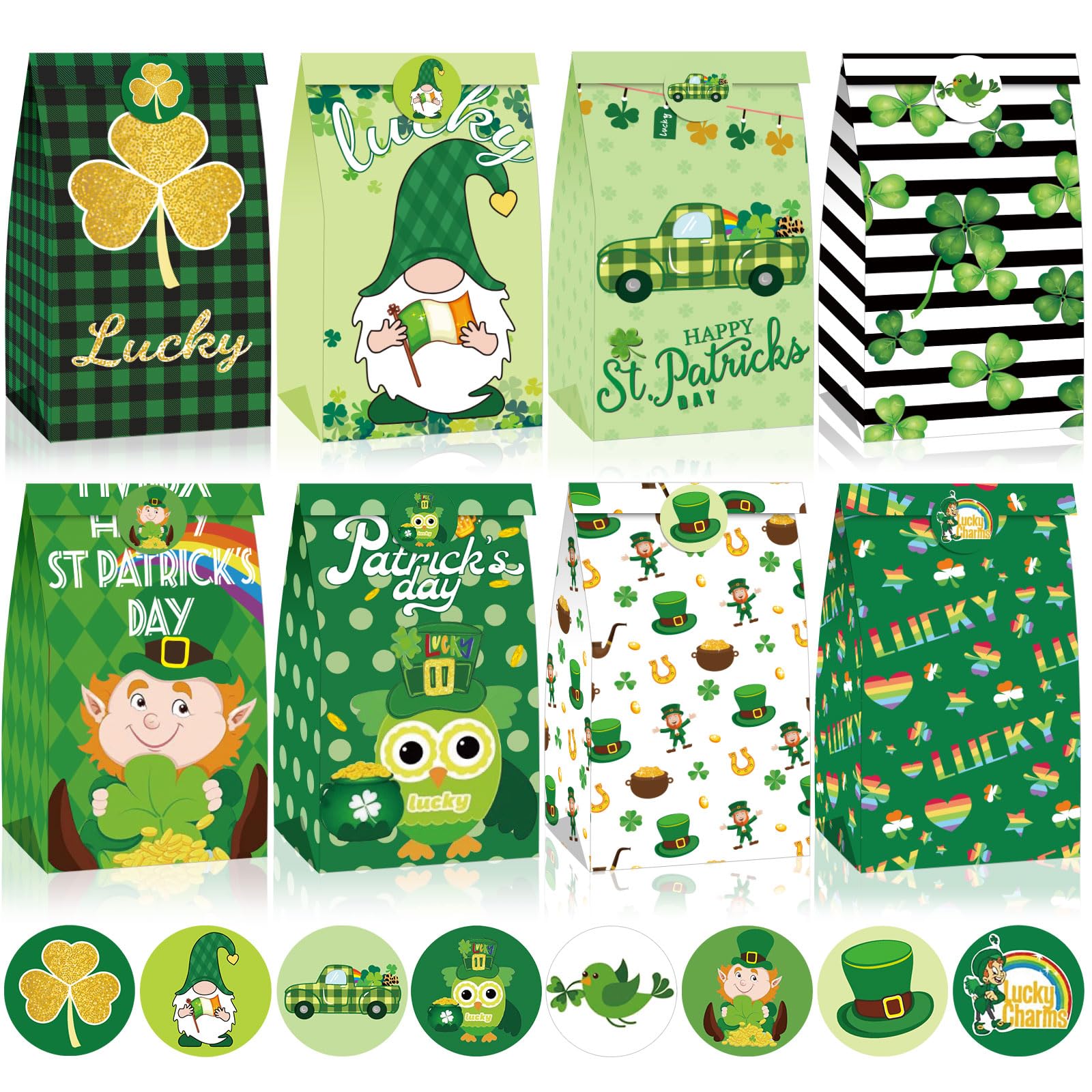 Amazon.com: FEBSNOW 24 Pack St Patrick's Day Gift Bags, Shamrock Craft ...