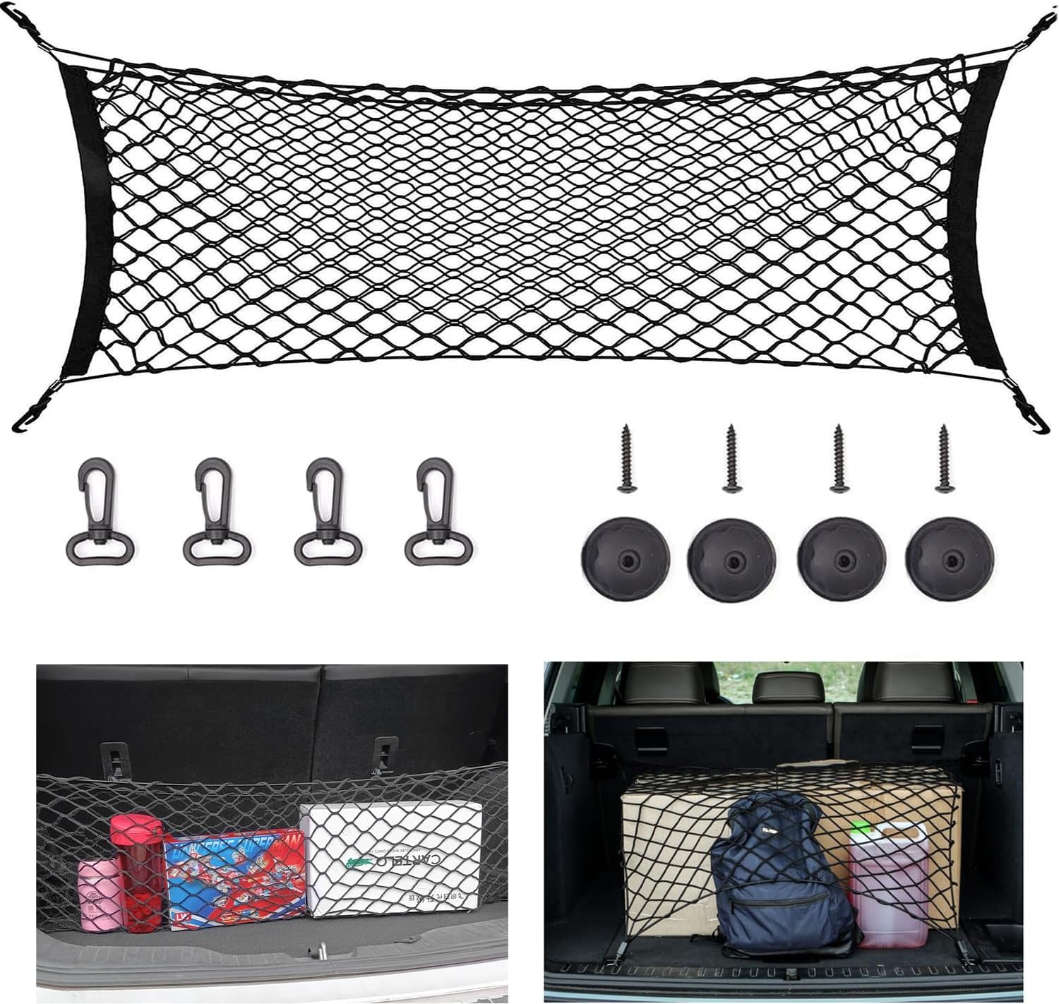 zxbaers Car Rear Cargo Net (35.4"x15.8"), Envelope Style Elastic Trunk ...