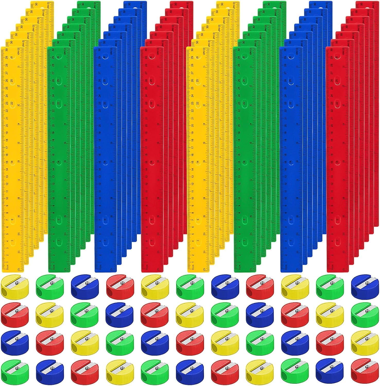 100 Pcs Plastic Rulers and 100 Pcs Mini Round Manual Pencil Sharpener ...