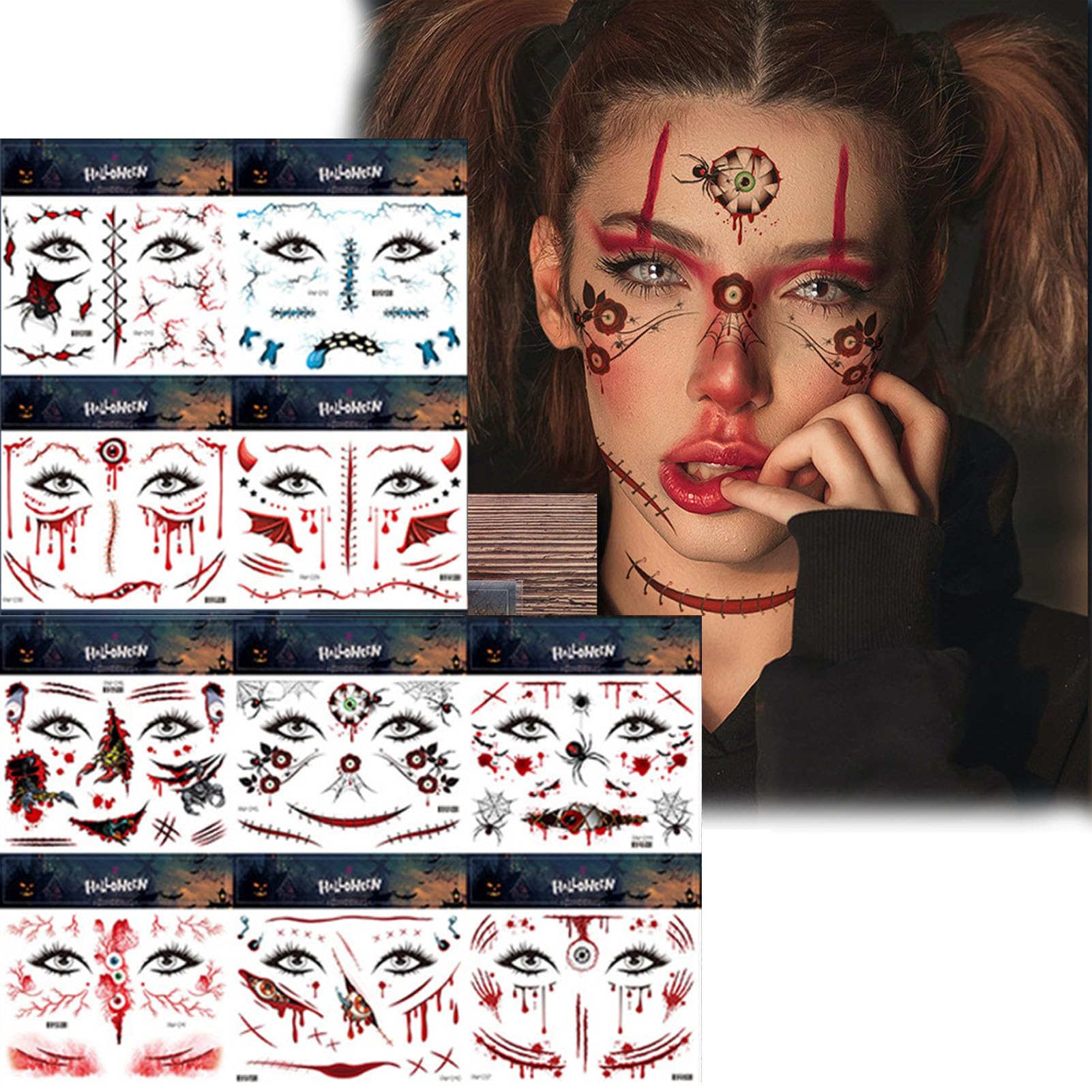 Amazon.com : Halloween Face Big Mouth Fake Tattoos for Adults, Scary ...