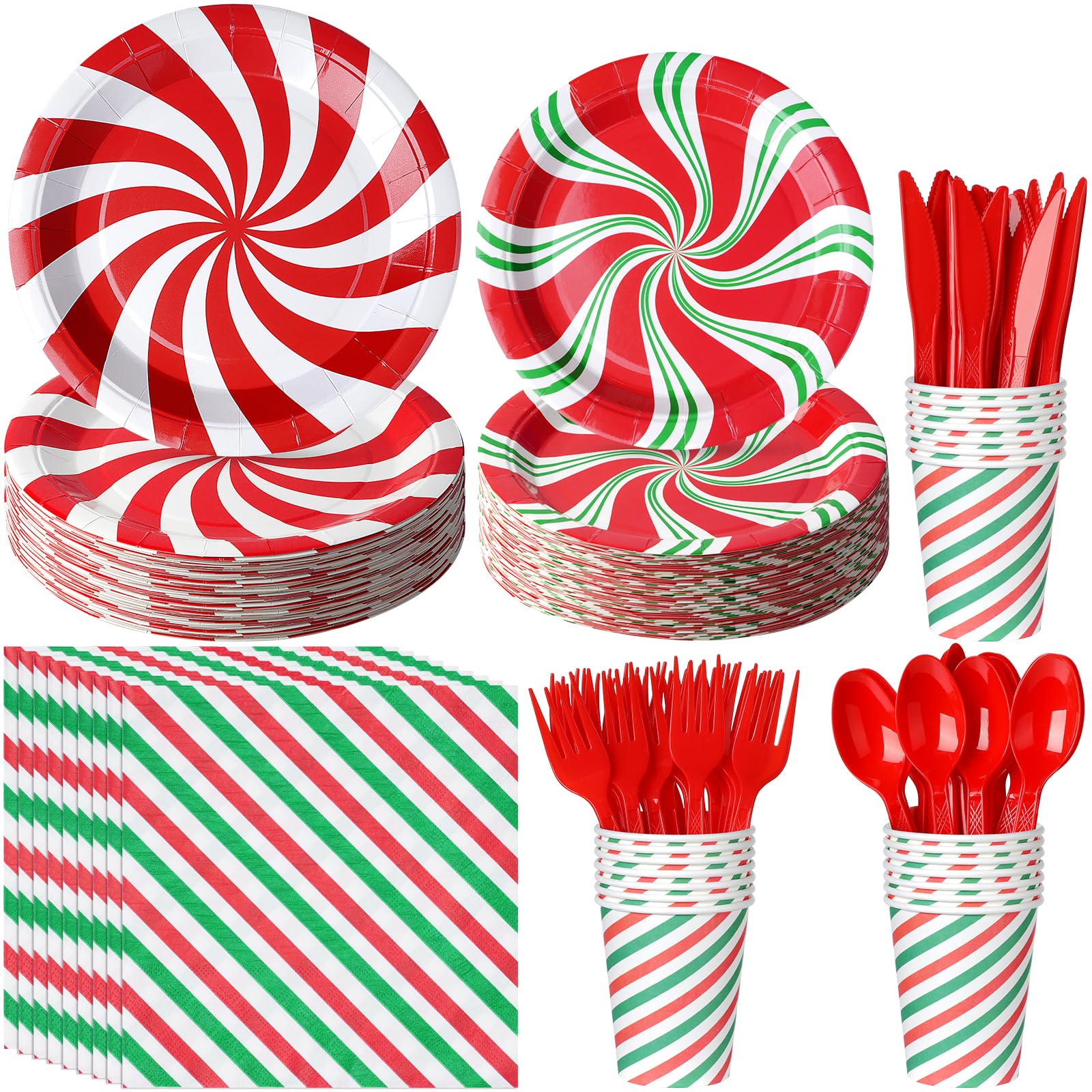 Amazon.com: 175 Pcs Christmas Candy Cane Party Plates Supplies ...