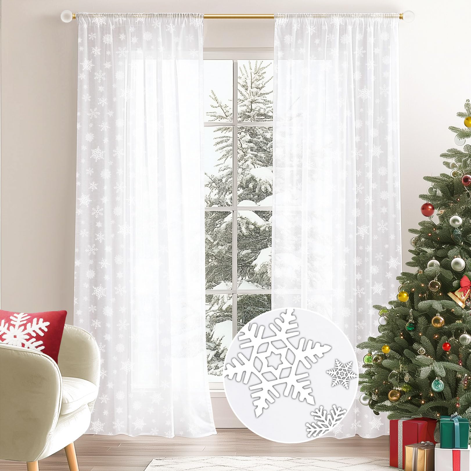 Amazon.com: Vangao Snowflake Christmas Curtains White Sheer Curtains 84 ...