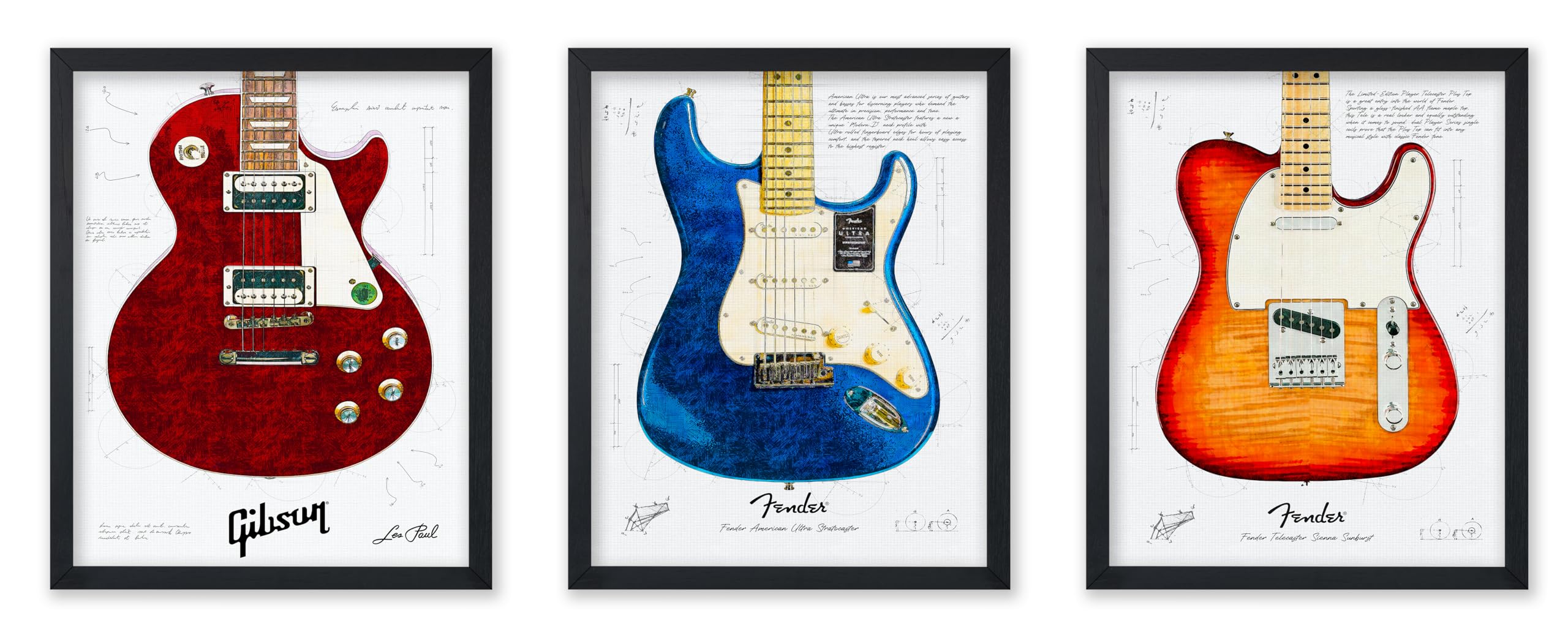 Amazon.com: Poster Master 3-Piece Electric Guitar Poster - Guitar Print ...