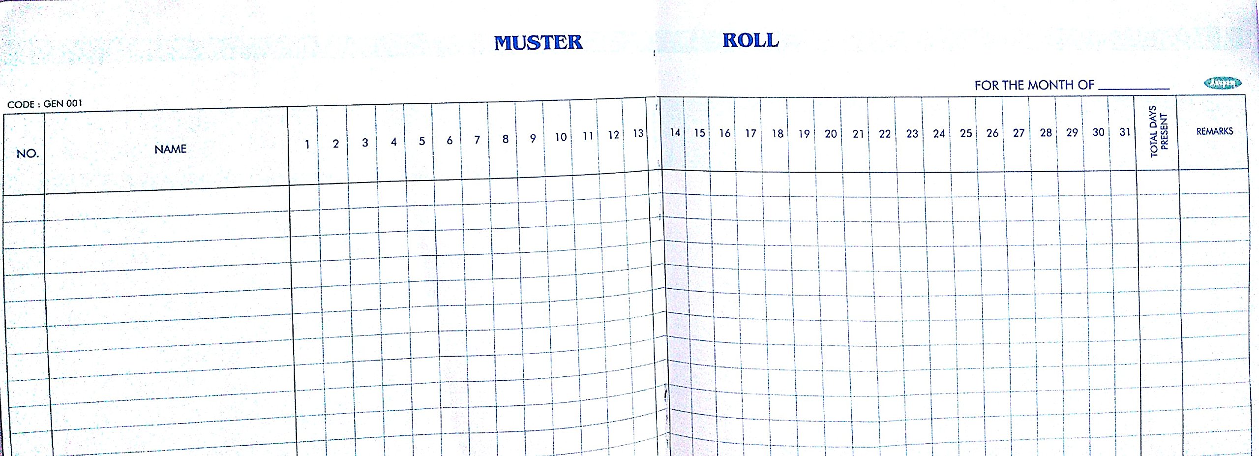 Bapuji Muster Roll Staff Register Under Factory Act (1 Quire) : Amazon ...