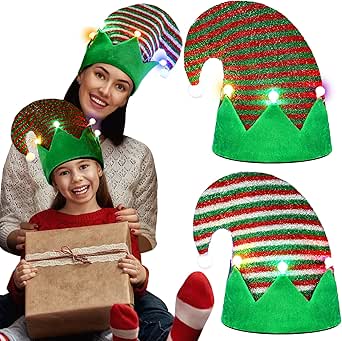 Amazon.com: Suhine 2 Pcs LED Christmas Elf Hat 11.8 Inch Diameter Light up Elf Hat Green and Red ...