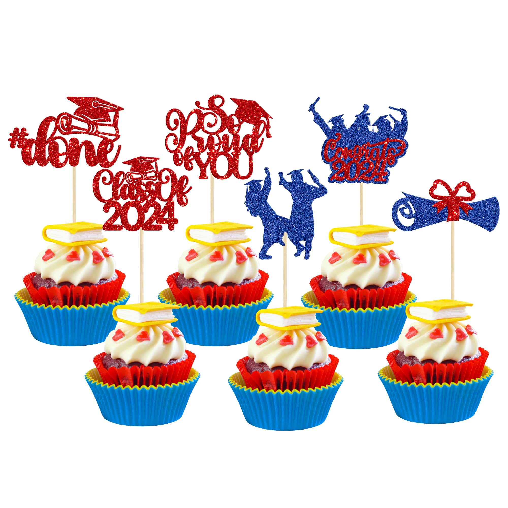 Amazon.com: Gyufise 24Pcs 2024 Graduation Cupcake Toppers Glitter Class ...