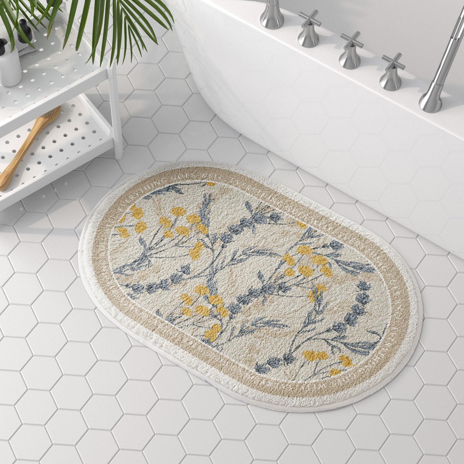 Amazon.com: vctops Oval Bathroom Rugs Floral Print Soft Absorbent ...