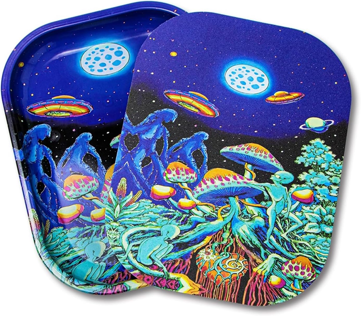 Amazon.com: Rolling Tray with Magnetic Lid, Mushroom&Alien Metal Tray ...