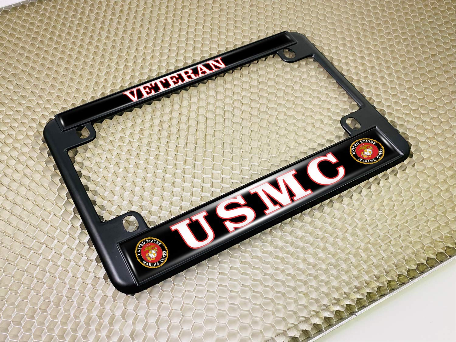 Usmc License Plate Frame Marine Corps Veteran American Flag Aluminum