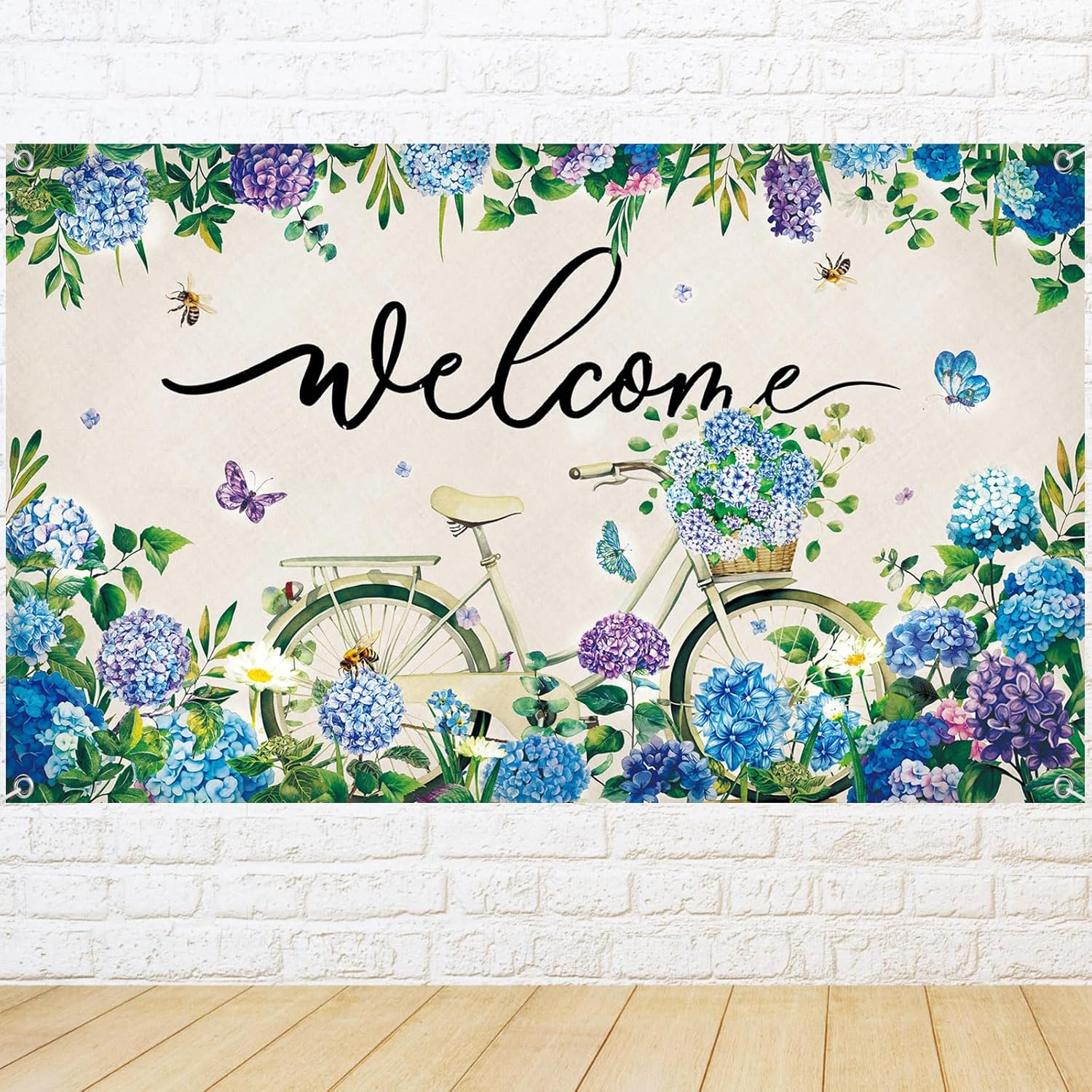 Amazon.com : Moukeren Spring Hydrangea Backdrop Banner Blue Hydrangea ...