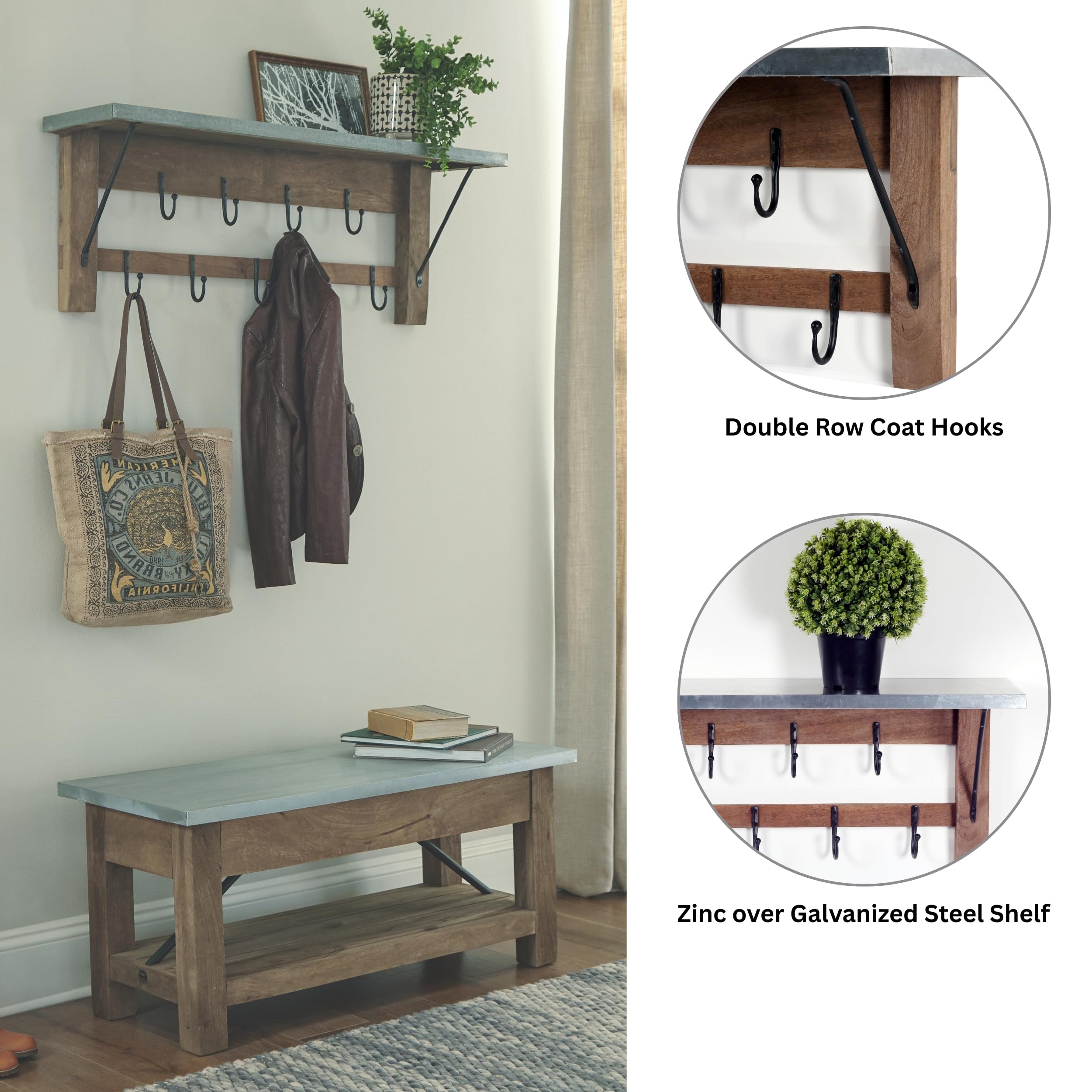 Industrial Coat Hooks With Shelf Alaterre 40-Inch Double Row Coat Hook ...