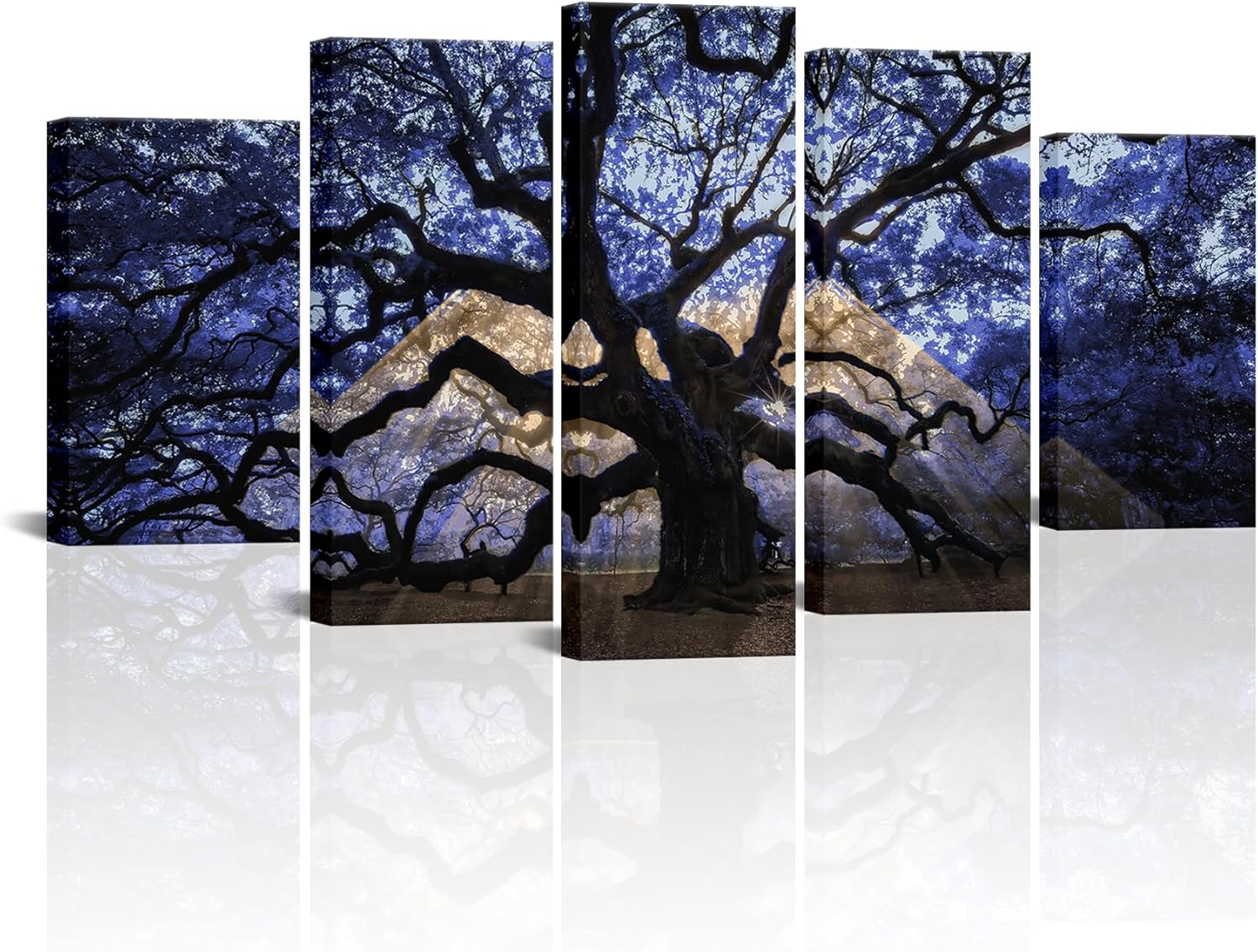 Amazon.com: Sepwrol 5 Panel Blue Big Tree Canvas Wall Art, Sunlight ...