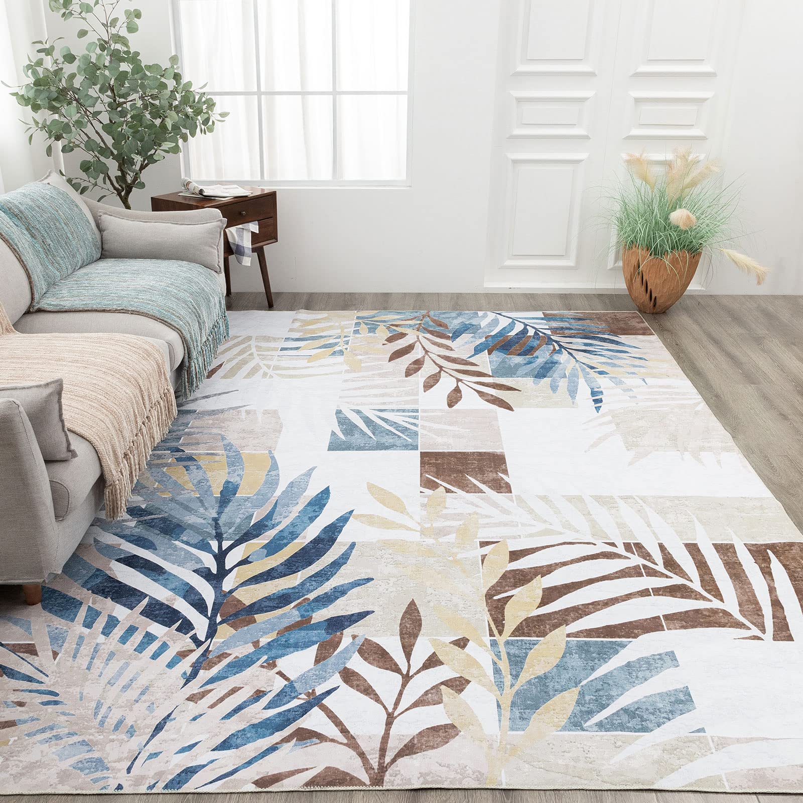 DECOMALL Jasmine Washable Area Rugs 8x10ft, Tropical Plant Non Slip Rug ...