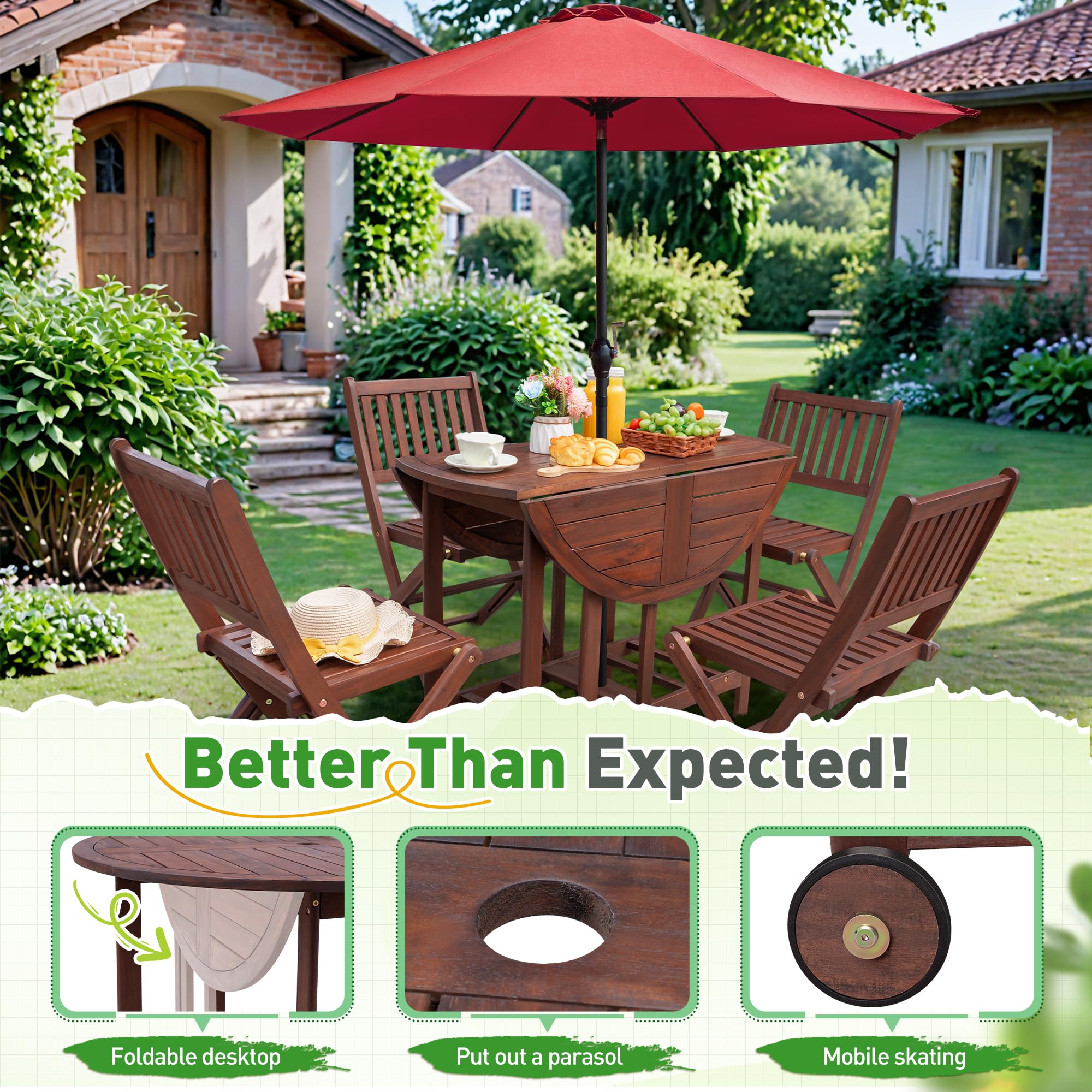 Snapklik.com : Greesum 5 Piece Patio Dining Set Outdoor Acacia Wood ...