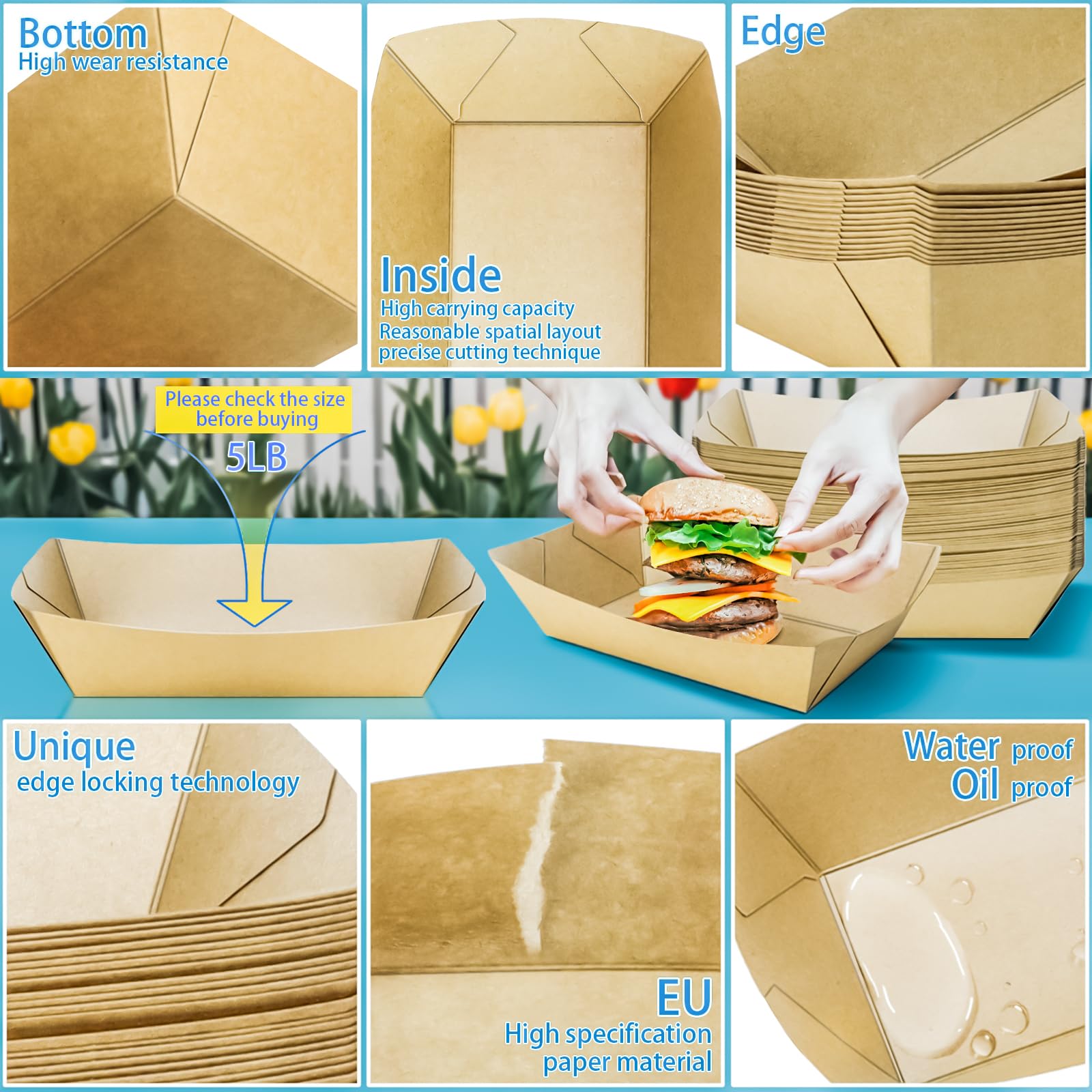 Snapklik.com : MotBach 100 Pack 5LB Extra Large Paper Food Boats Trays ...