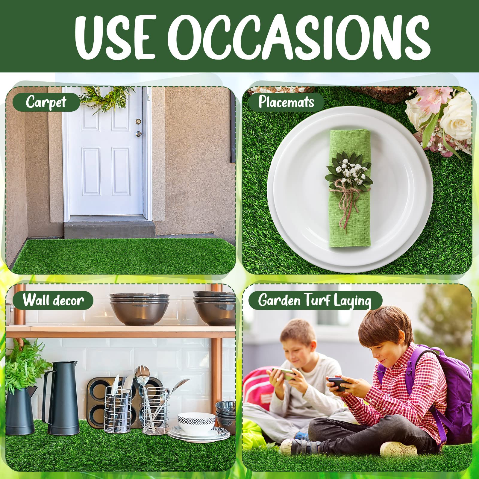 Pinkunn 6 Pcs Artificial Grass Table Runner 14 x 48 Inch Green Tabletop ...