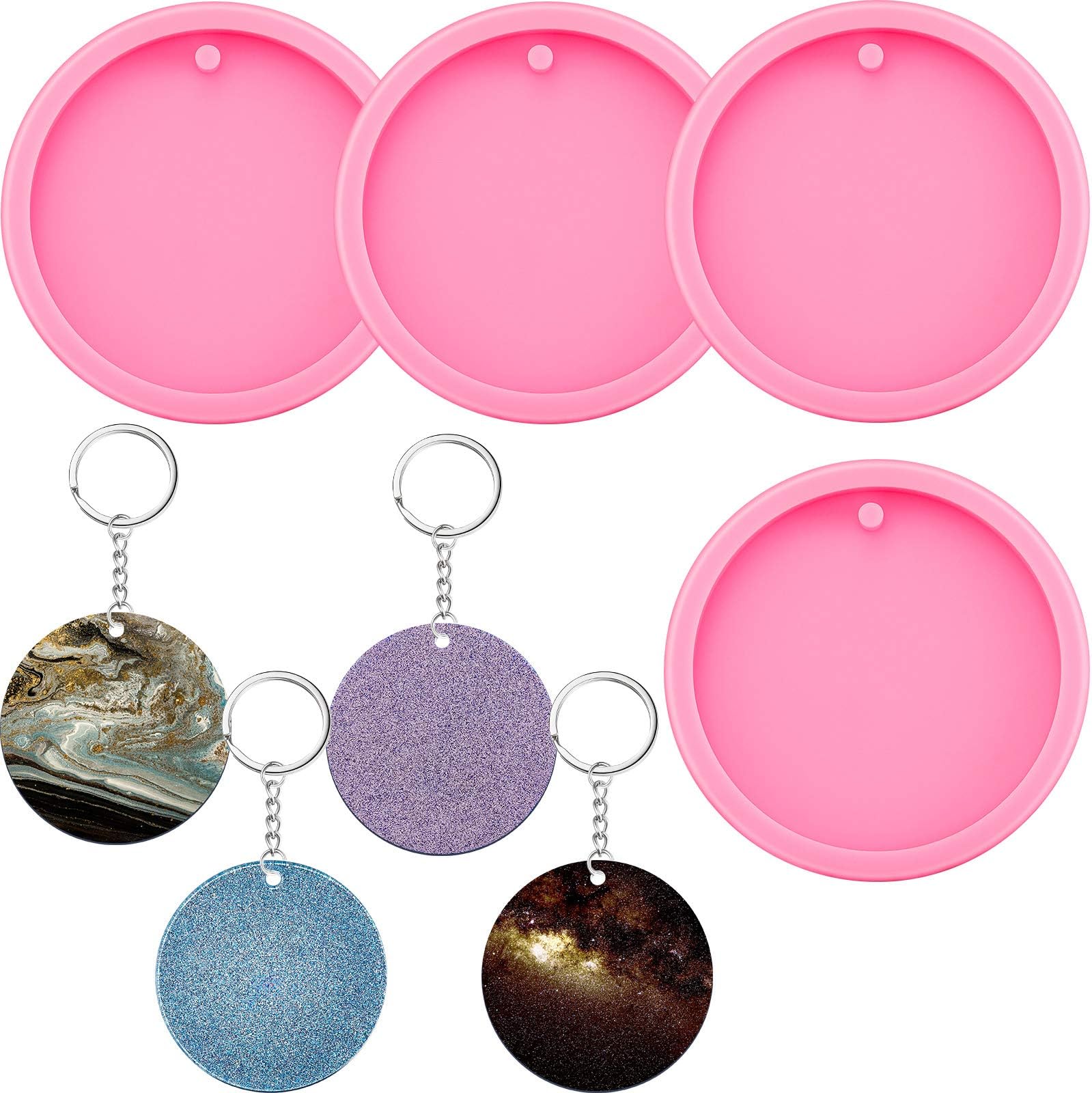 Amazon.com: 10 Pieces Round Keychain Mold Silicone Resin Molds Circle ...