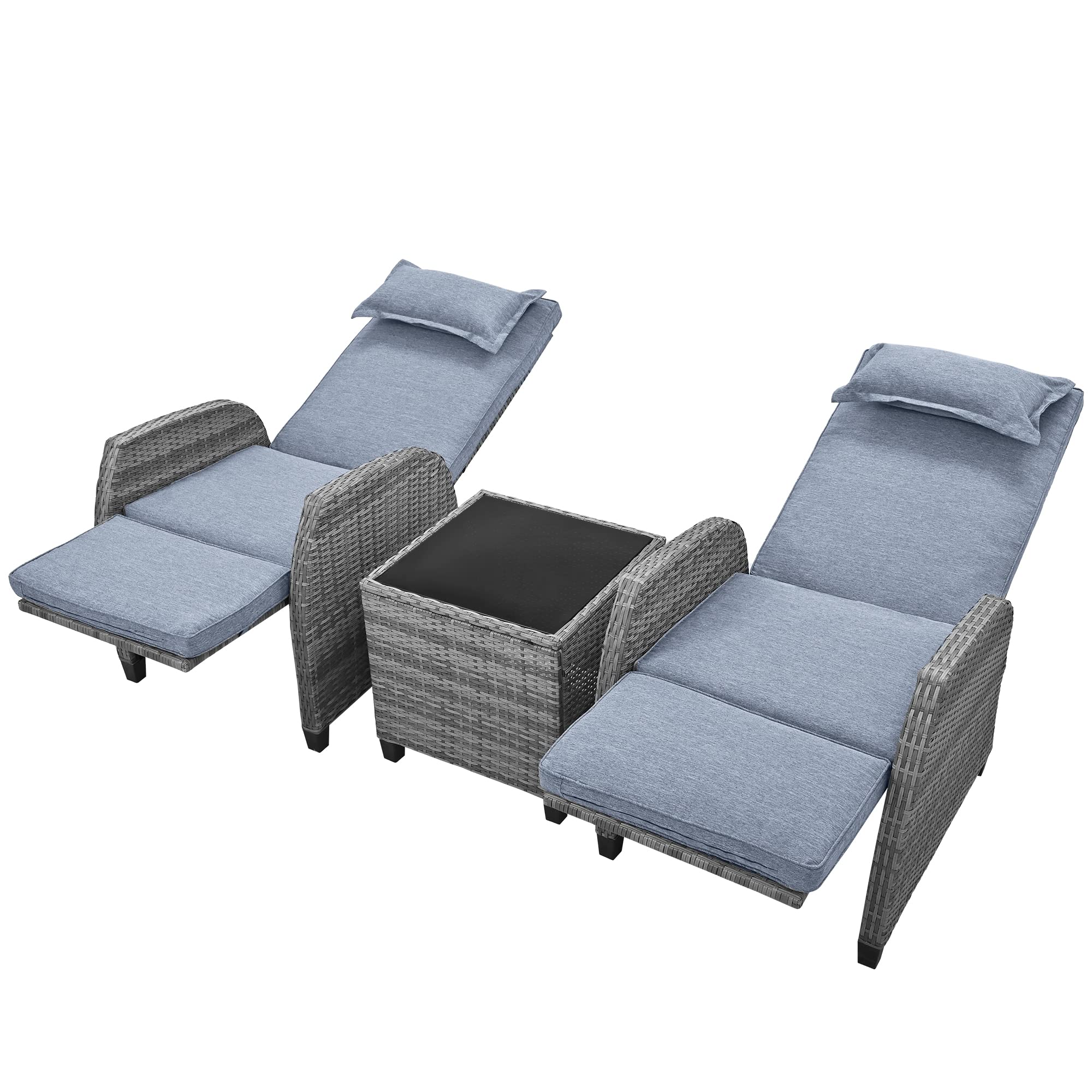 Merax Rattan Recliner Sofa Set with Coffee Table, Outdoor Wicker Lounge ...