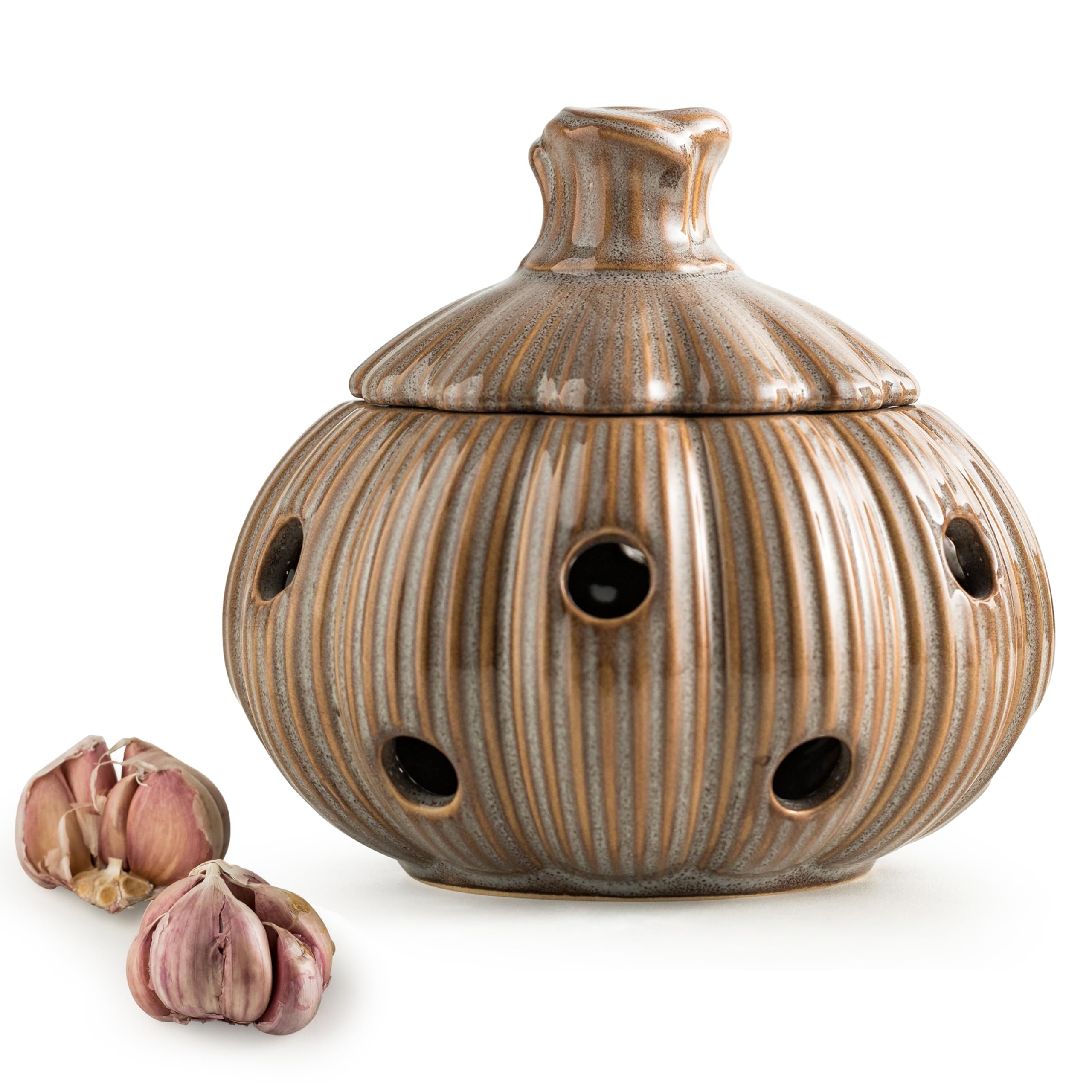 Amazon.com: Ceramic Garlic Keeper with Lid and Holes Garlic Saver and ...