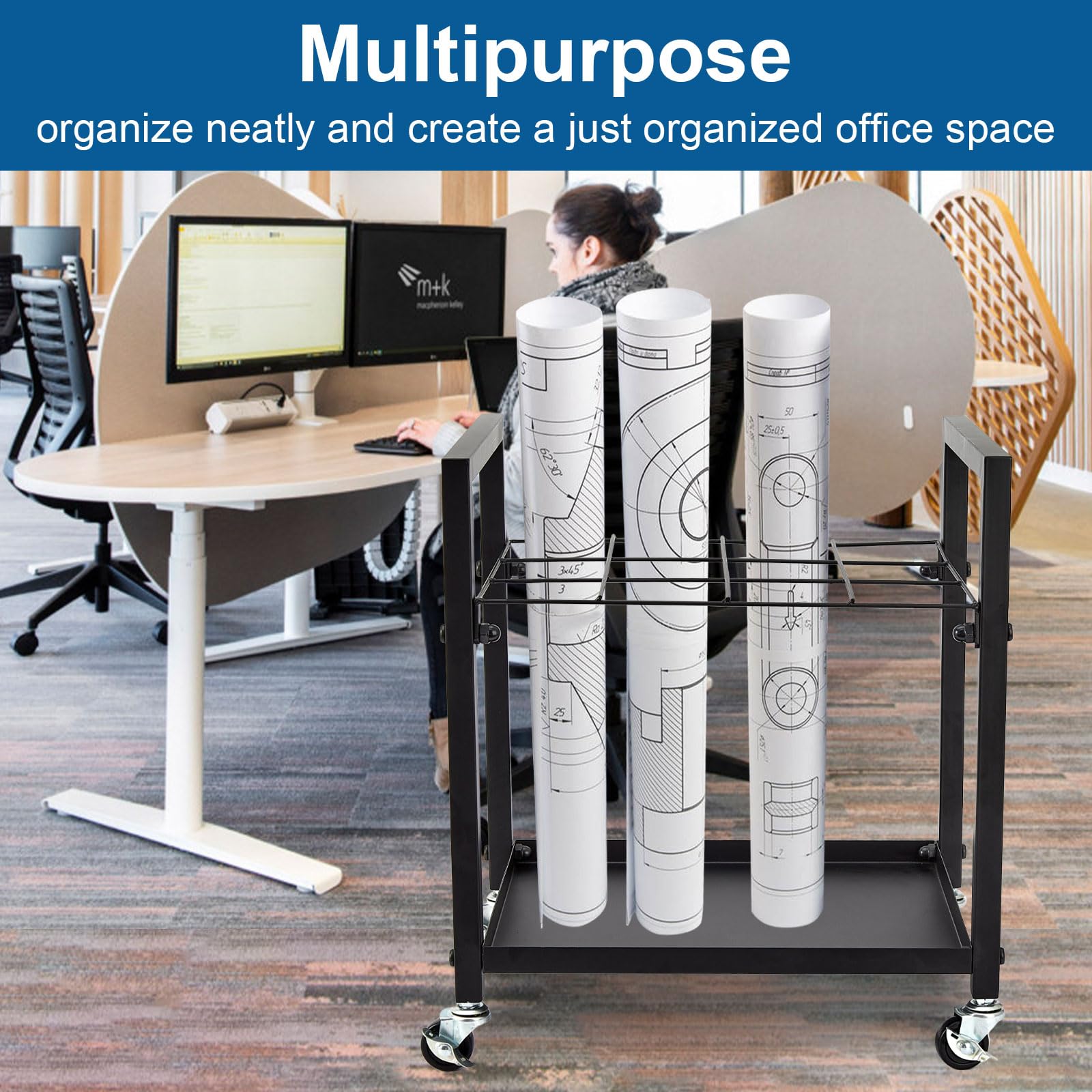 Blueprint Storage Rack Cart,Rolling File Cart with Wheels, Roll File ...