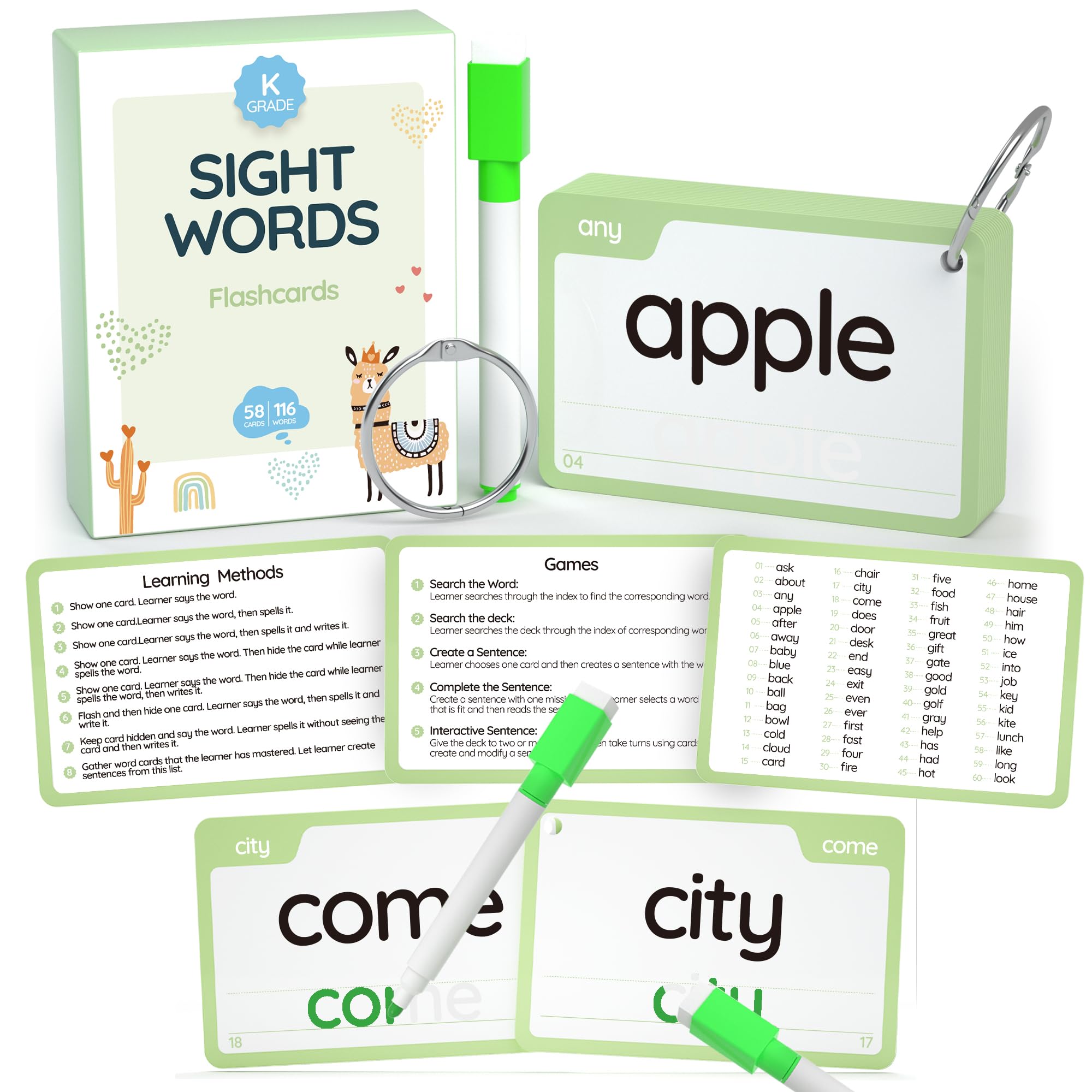 Snapklik.com : WJPC 58 Cards, 116PCS High Frequency Sight Words Flash Cards