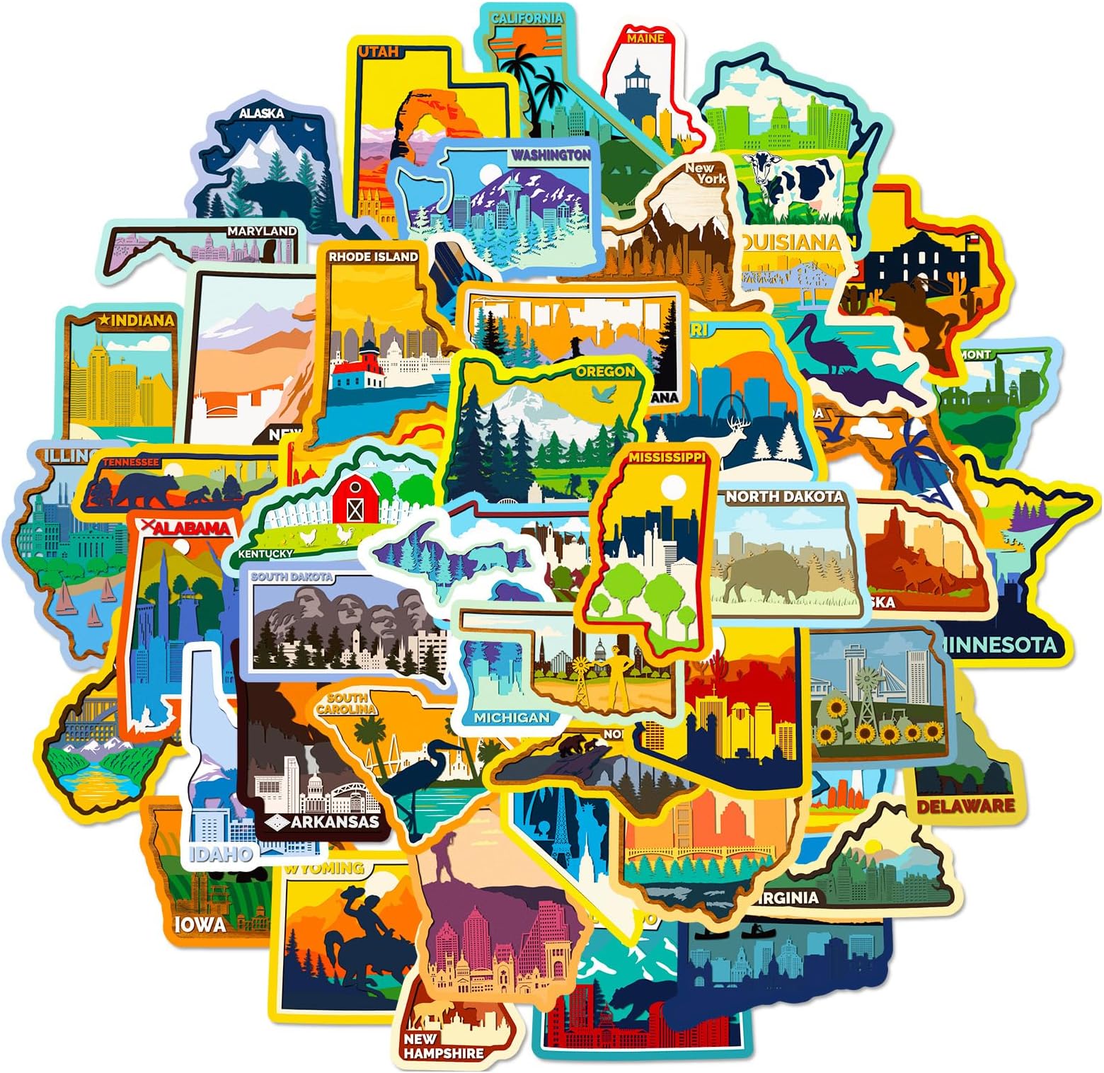 Amazon.com: Sinoyp USA State Map Stickers with Landmarks Set of 50 ...