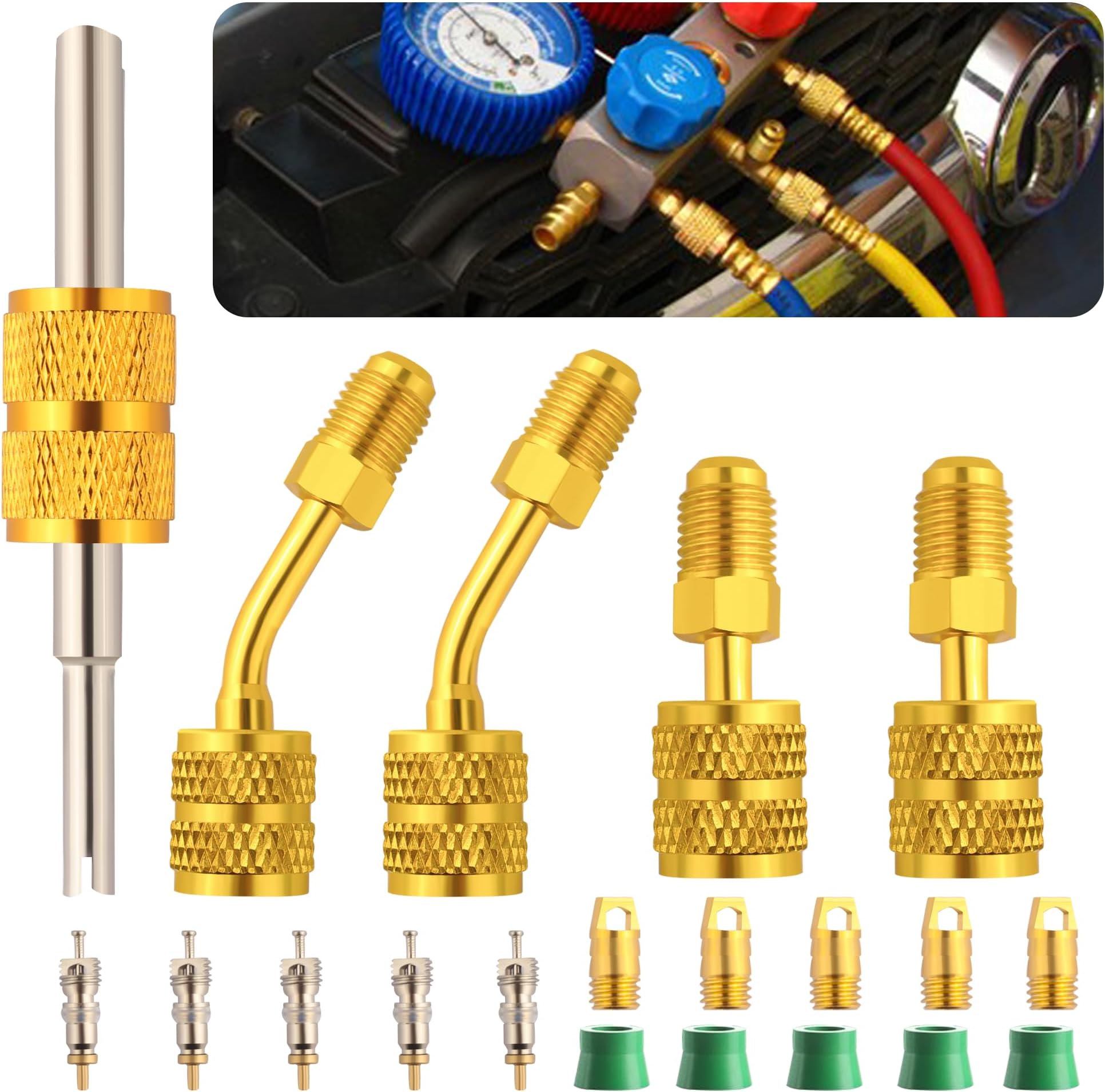 Amazon.com: 20PCS R410A Adapter Kit,Brass Mini Split Adapter for Gauges ...