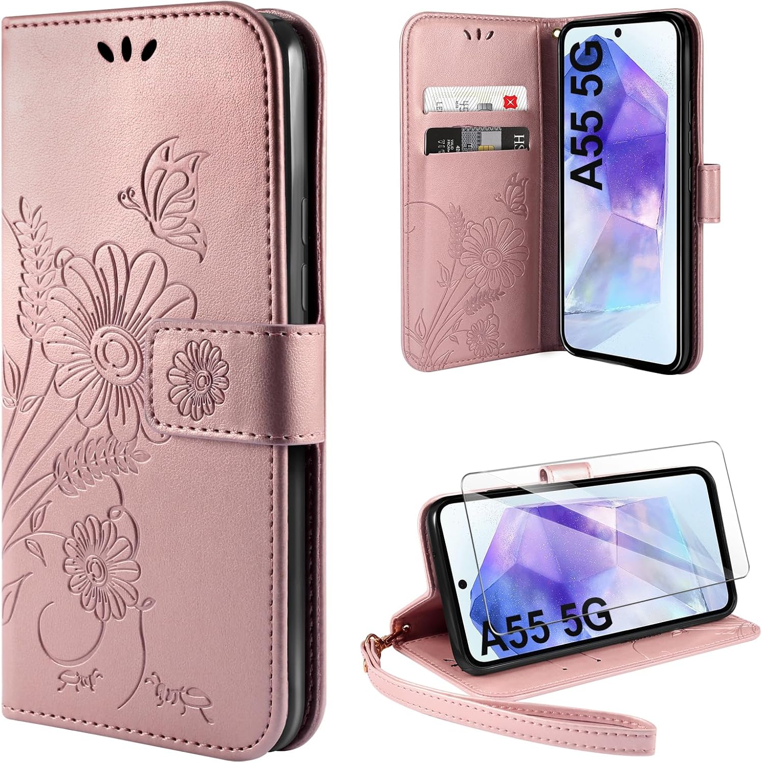 ivencase Handyhülle für Samsung Galaxy A55 5G Hülle mit 1 Stück Hartglas Schutzfolie, Flip ...