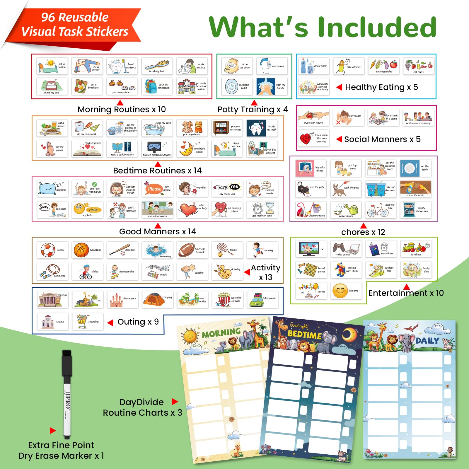 Chore Chart Kids 35 Pieces Visual Schedule Cards For Kids Routine Cards ...
