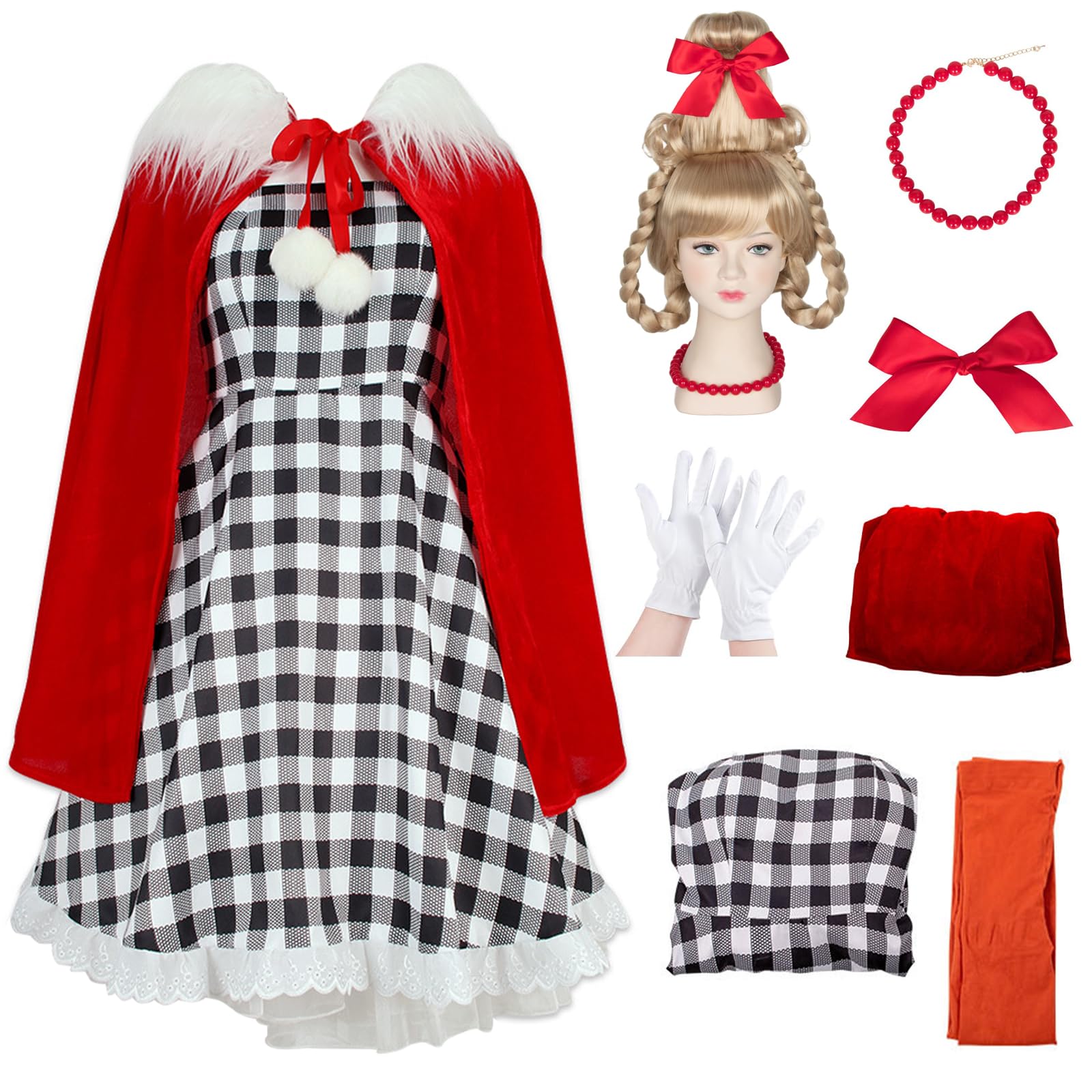 Amazon.com: Xinxiaomeng 7PCS Cindy Lou Who Costume Kids Girls Christmas ...