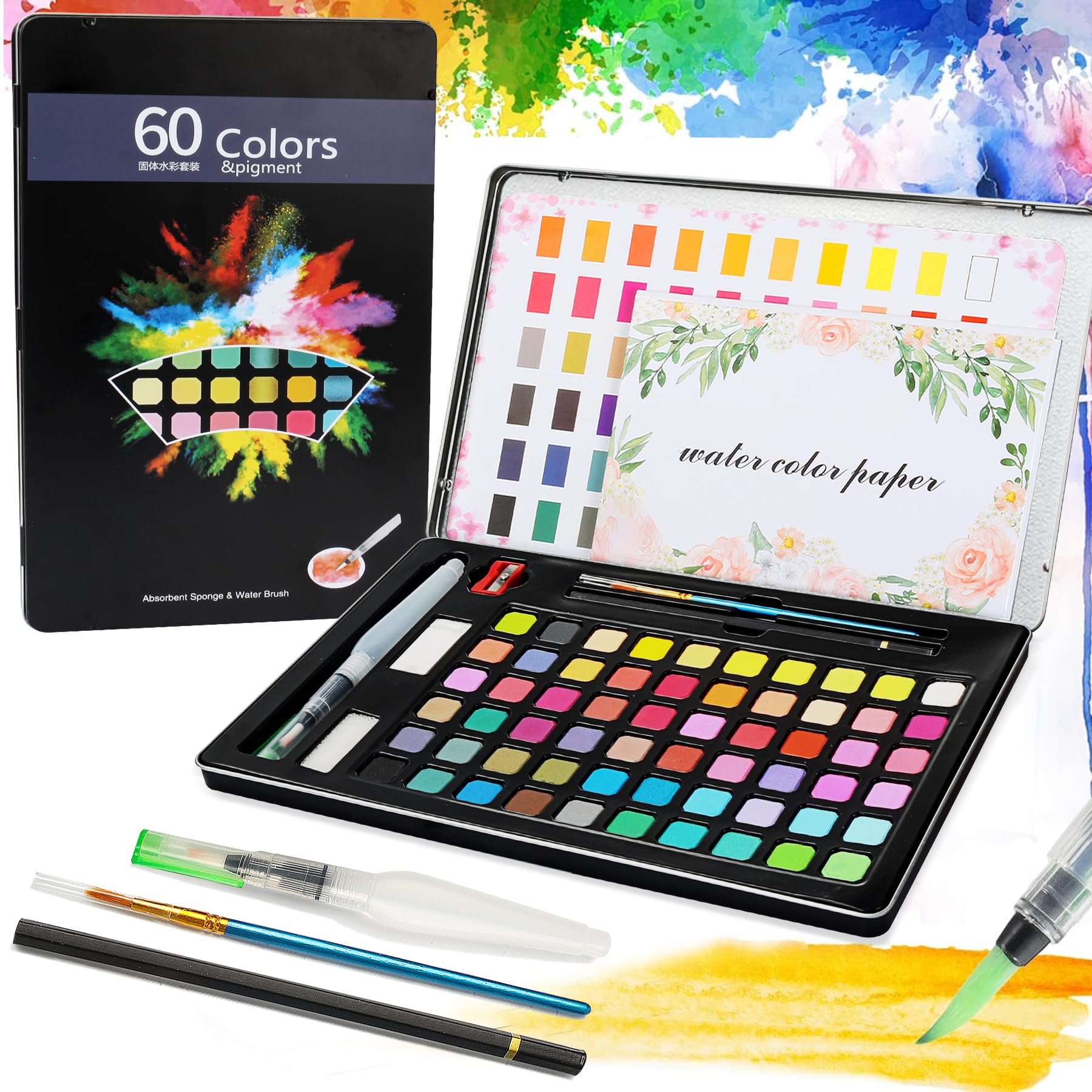 Kit de Acuarelas Profesionales Sólidas, 60 Colores, Set de Pintura de ...