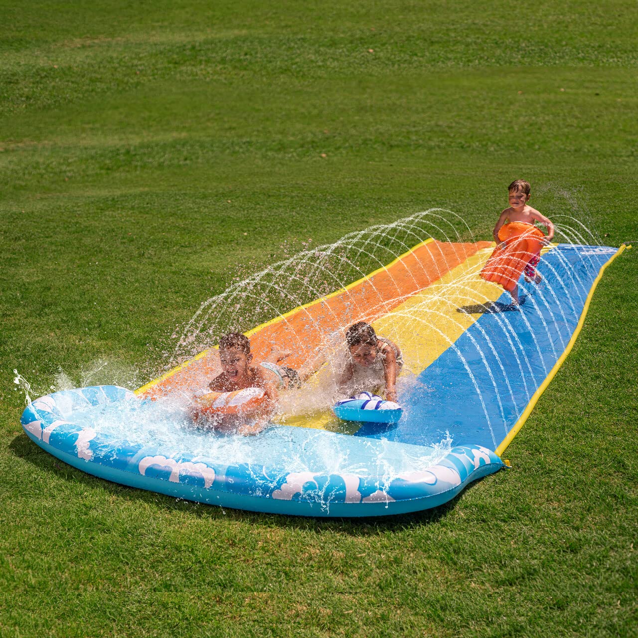 Sloosh 22.5ft Slip and Slide Water Triple Slides with 3 Bodyboards ...