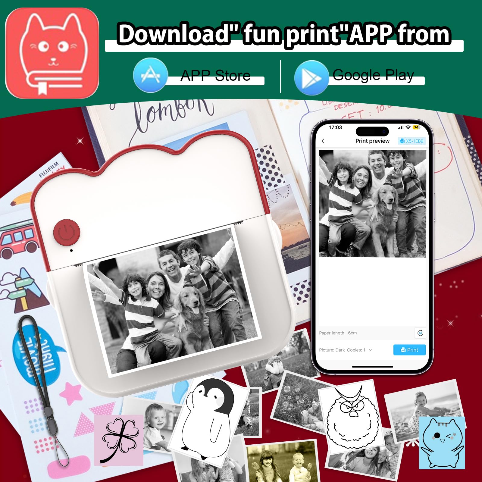 Snapklik.com : HuiJuKeJi Mini Sticker Printer Santa Claus Bluetooth ...