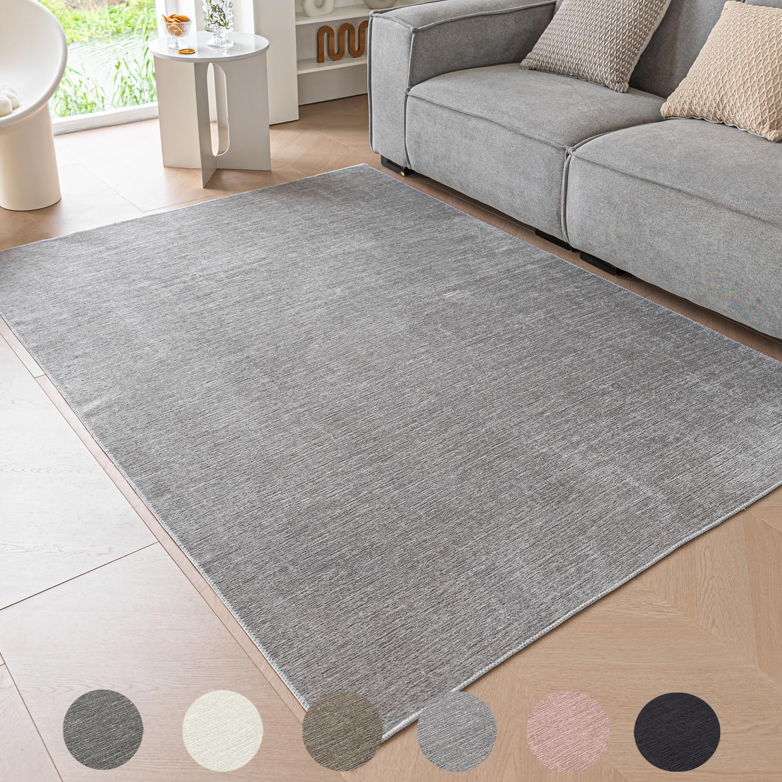 Ceneco Low Pile Rug, Washable Rugs for Living Room - Modern Soft Short ...
