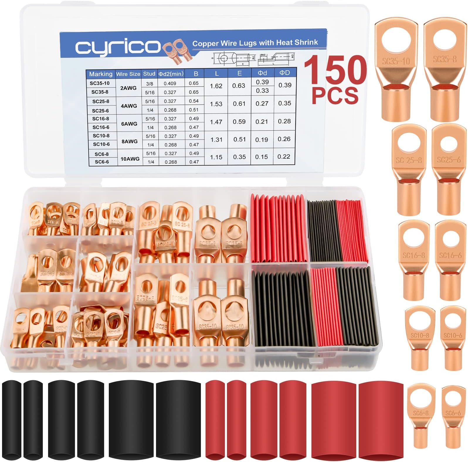 Amazon.com: 150pcs Battery Cable Ends, Copper Wire Lugs Assortment Kit ...