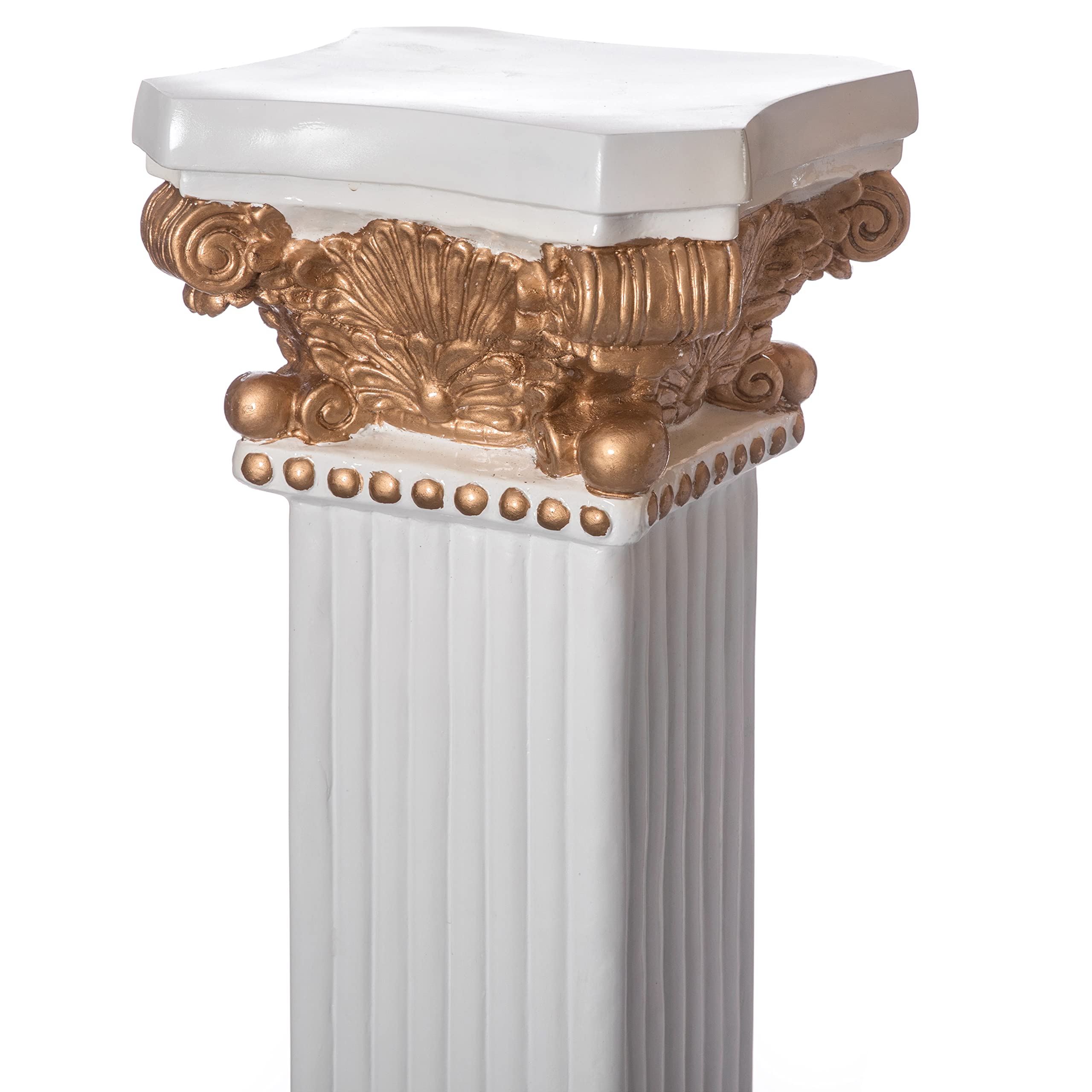 Decorative Modern Fiberglass White and Gold Plinth Roman Style Column Ionic Pedestal Vase Stand ...