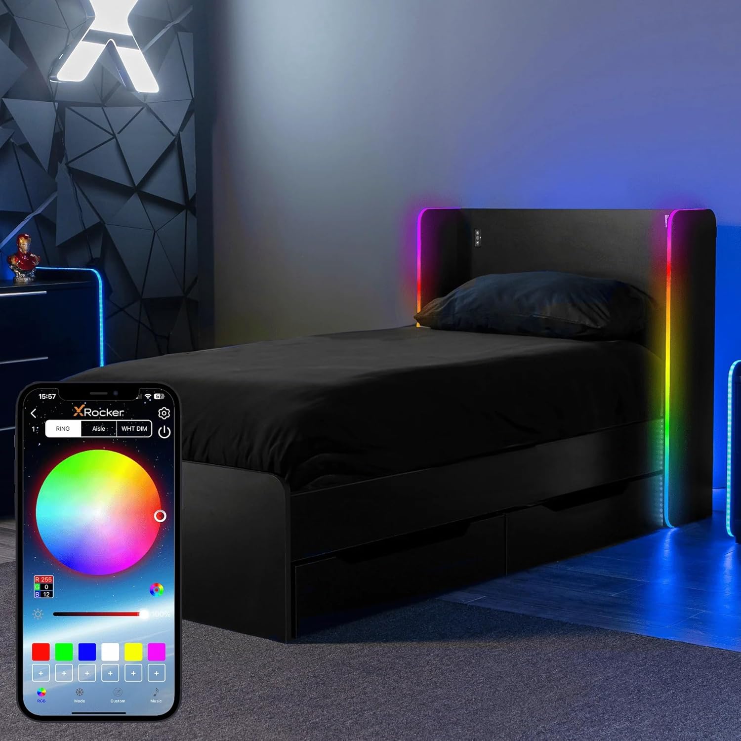 X-Rocker Electra 3ft Single, RGB LED Bed Frame - Neo Motion™ Sync App ...