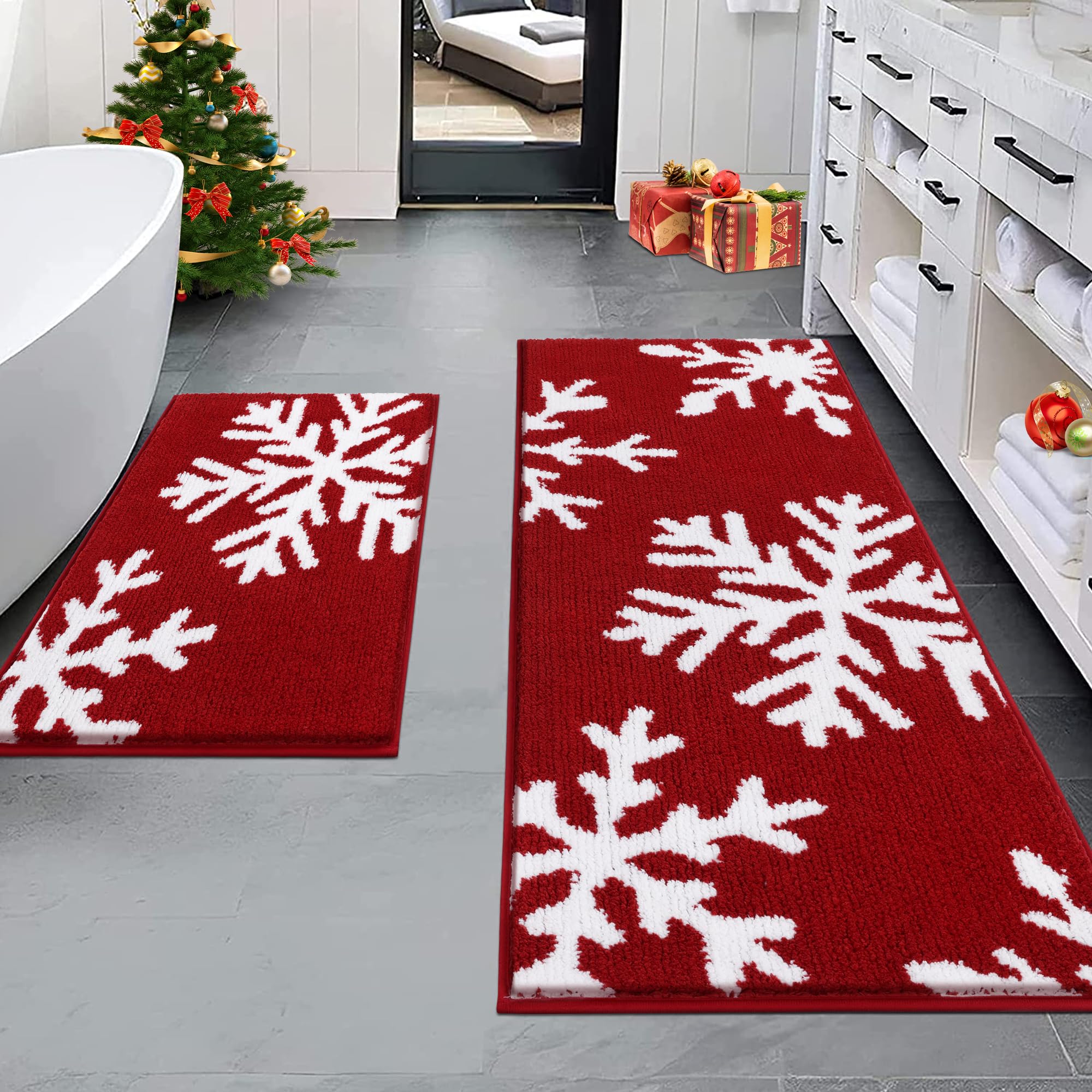 Amazon.com: Bsmathom Christmas Bathroom Rugs Sets 2 Piece, Non Slip ...