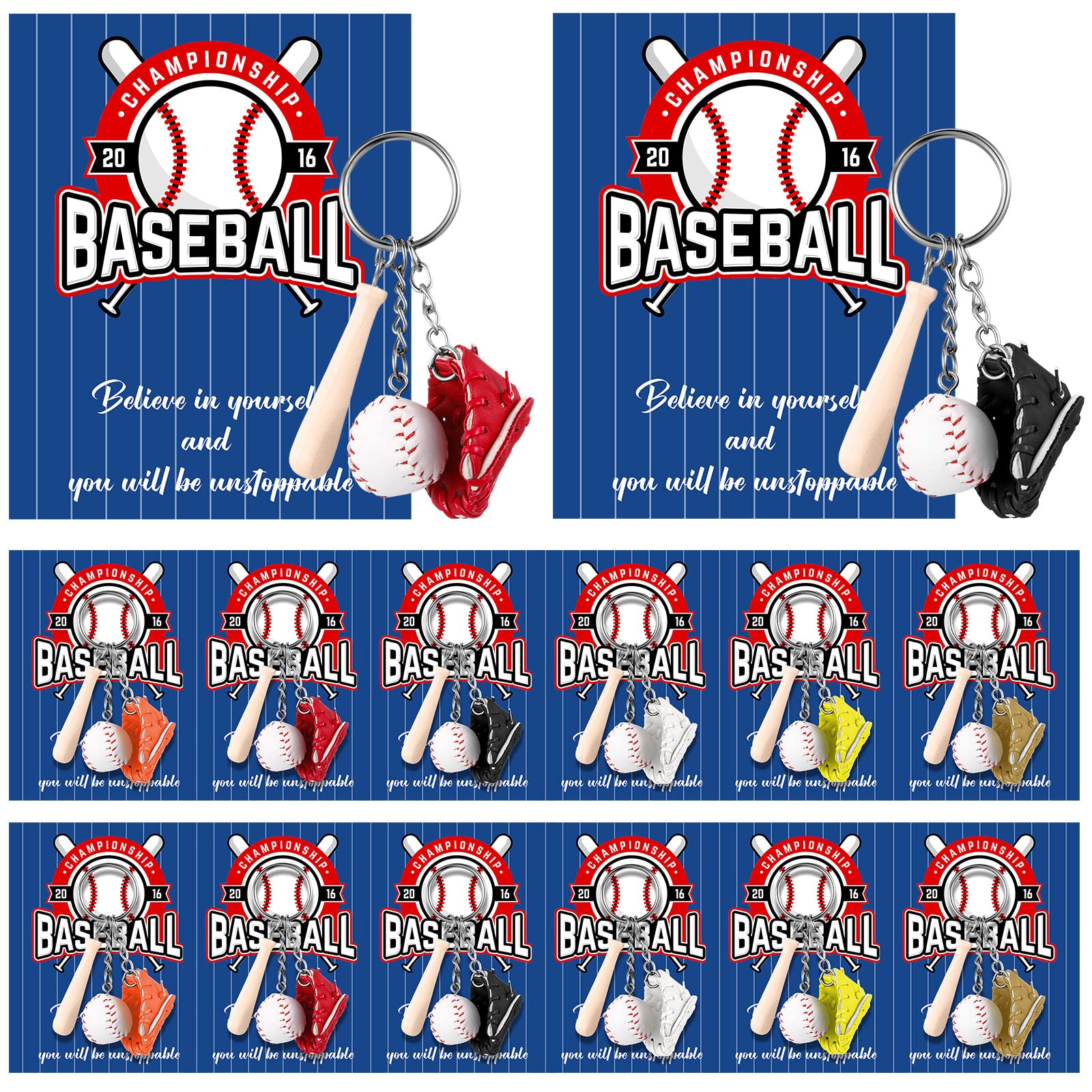 Amazon.com: 12 Set Baseball Bat Keychain with Greeting Cards Wooden Bat ...